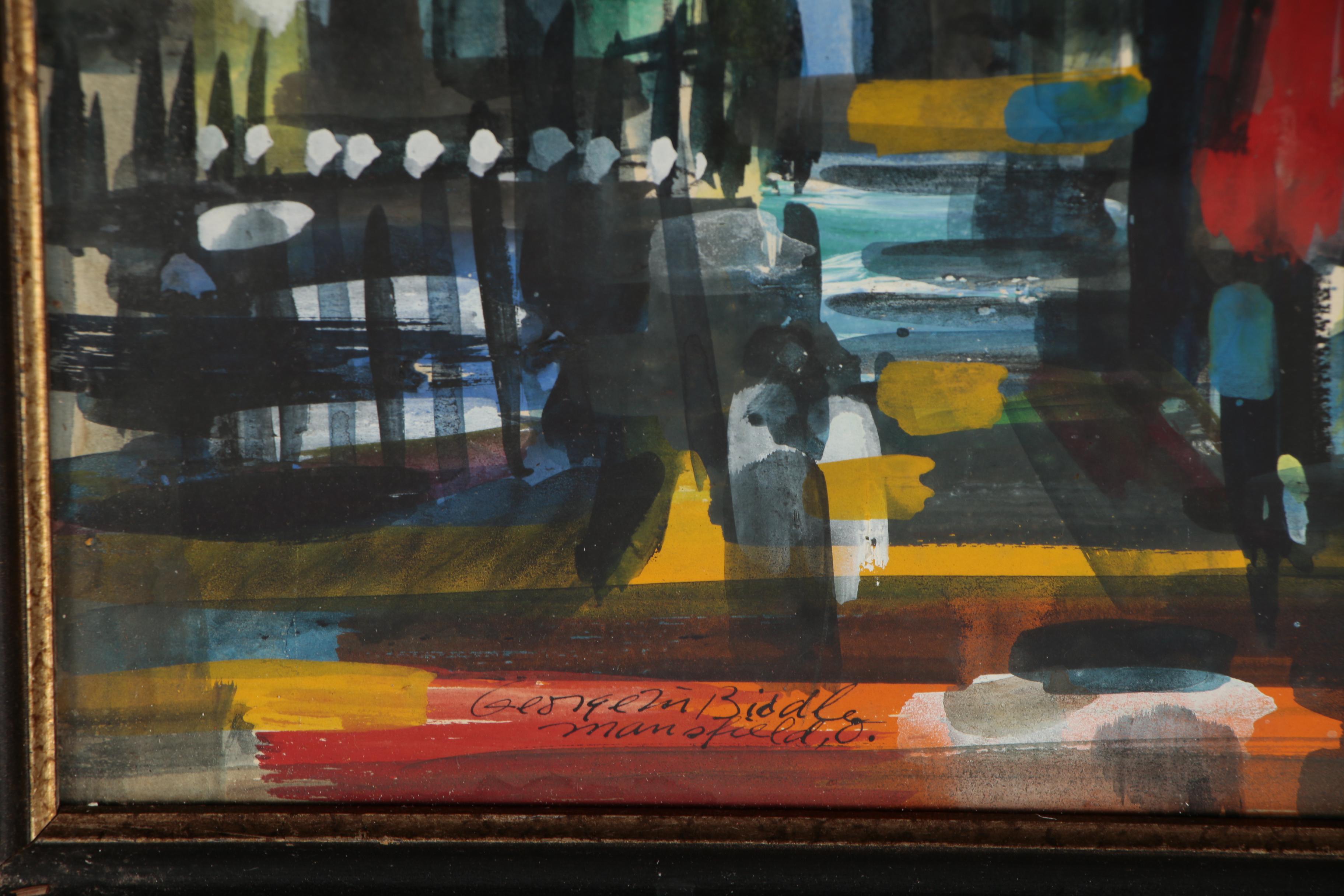 George Biddle Abstract Embellished Watercolor Painting, Mid-Late 20th ...