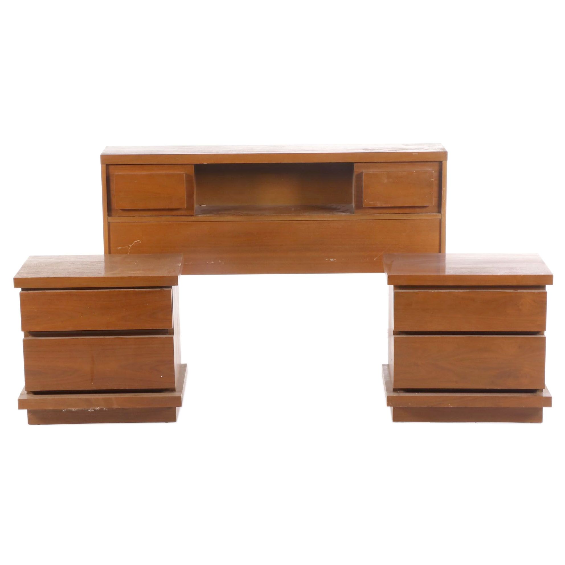 Basic-Witz Mid Century Modern Walnut Nightstands and Headboard | EBTH