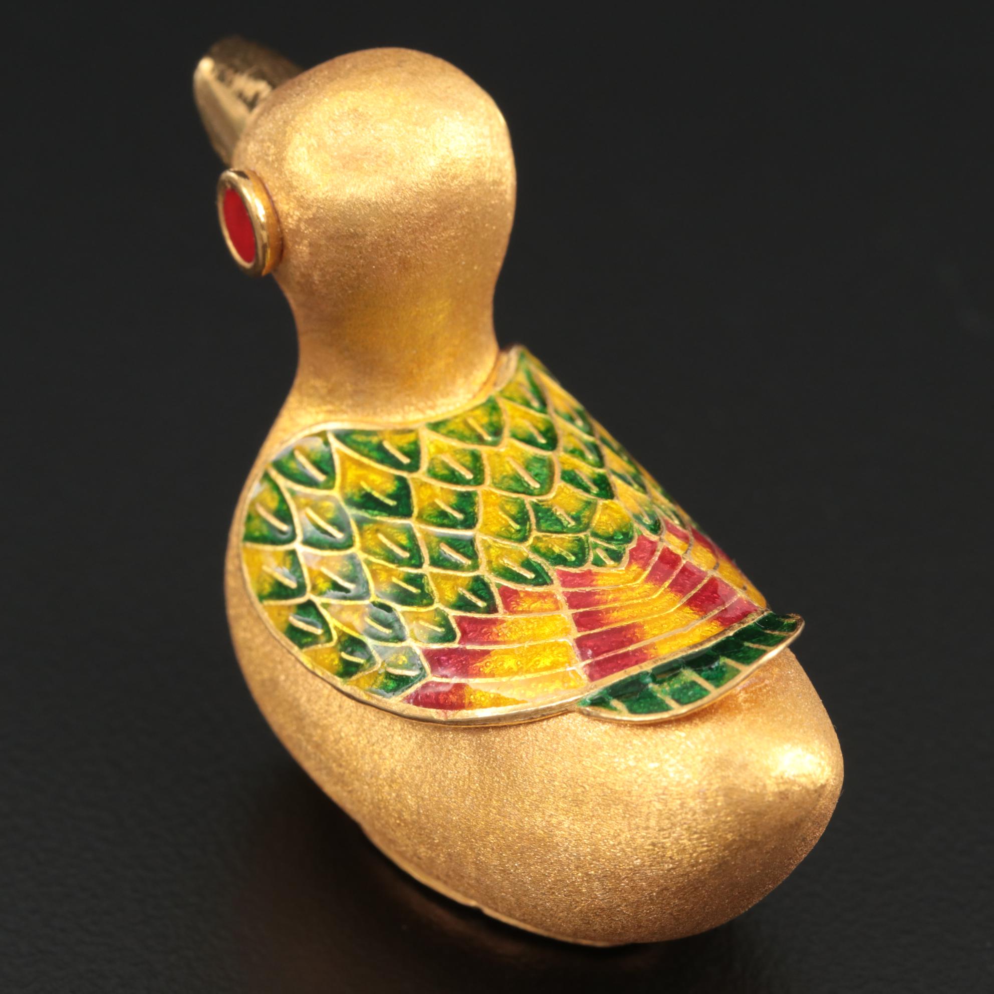 24K Gold and Enamel Duck Pill Box | EBTH