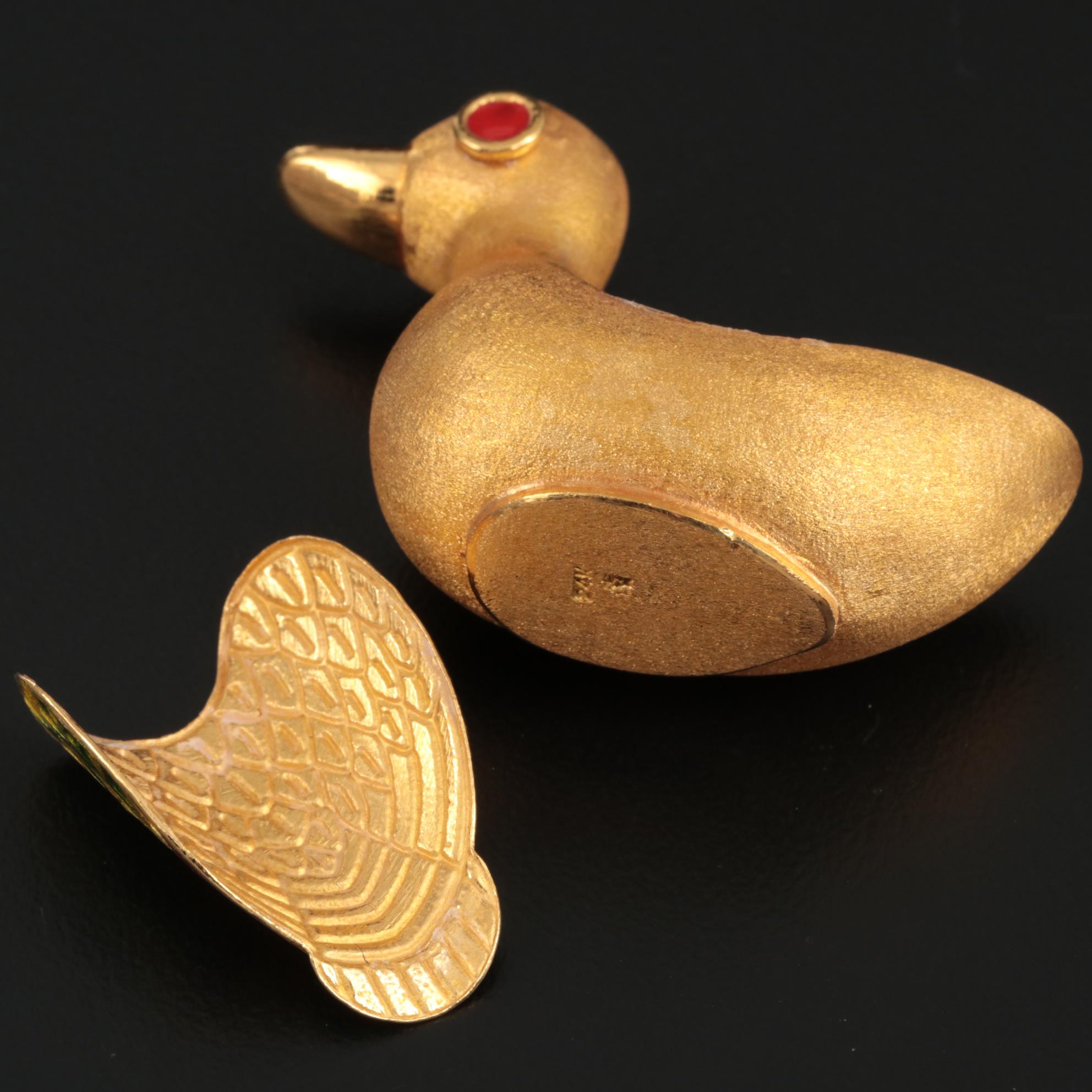 24K Gold and Enamel Duck Pill Box | EBTH