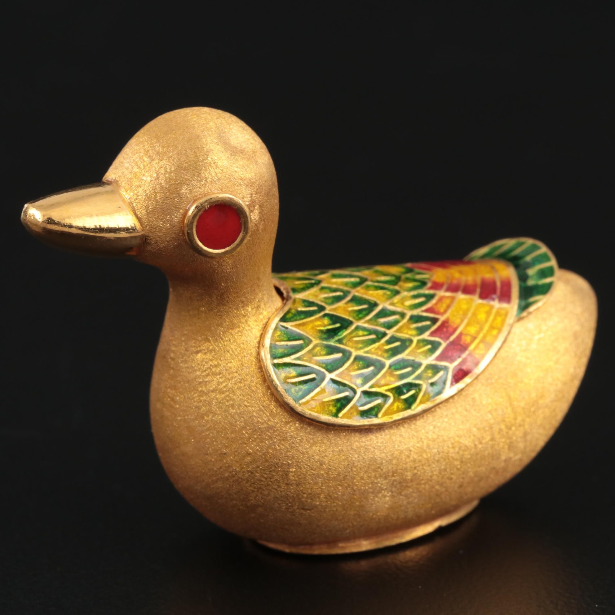 24K Gold and Enamel Duck Pill Box | EBTH