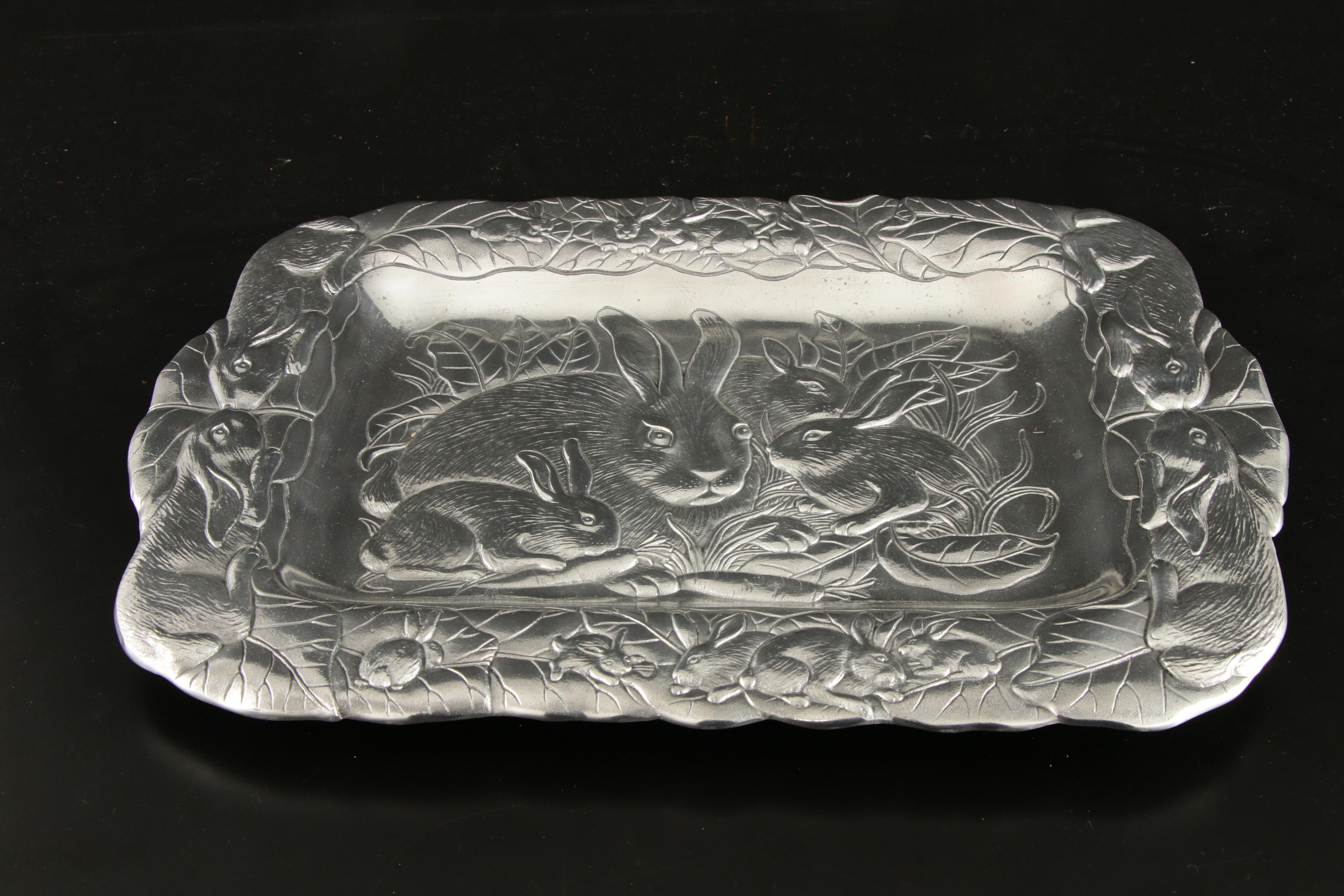 Arthur Court "Bunnies" Aluminum Serving Tray and Bowl | EBTH