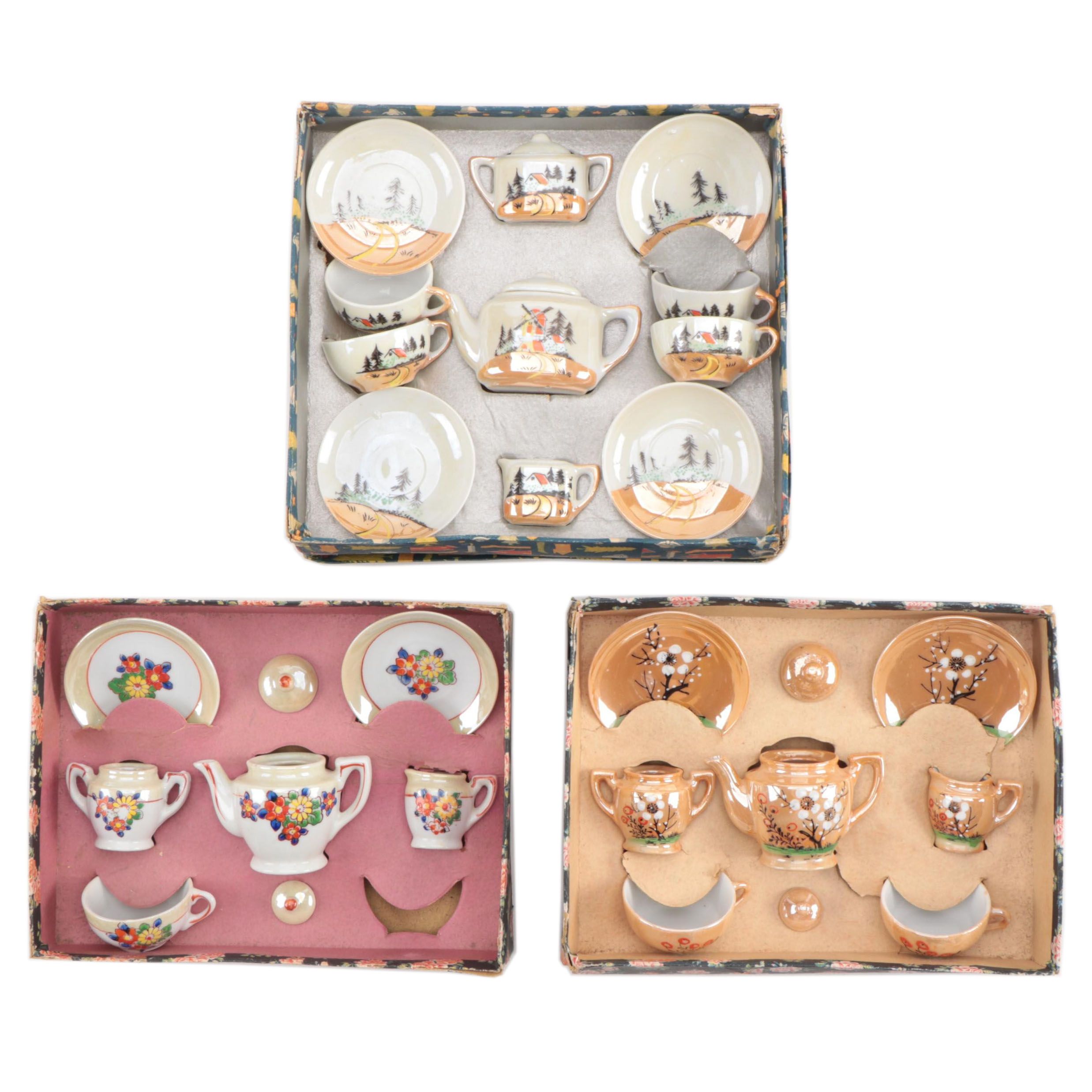 Japanese Porcelain Lustreware Toy Tea Sets in Boxes, Mid-20th Century ...