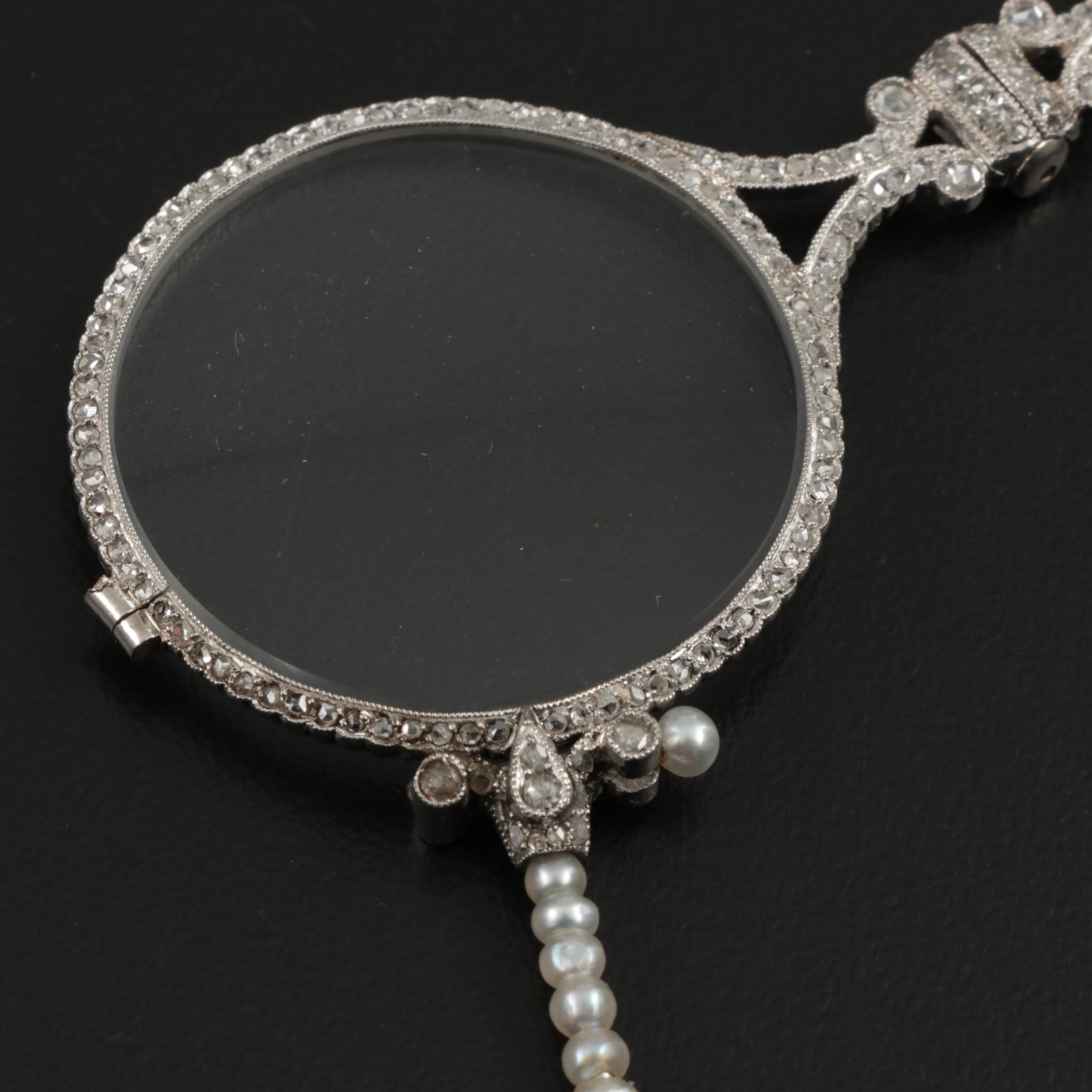Platinum Lorgnettes with Rose Cut Diamonds and Seed Pearls, Antique | EBTH
