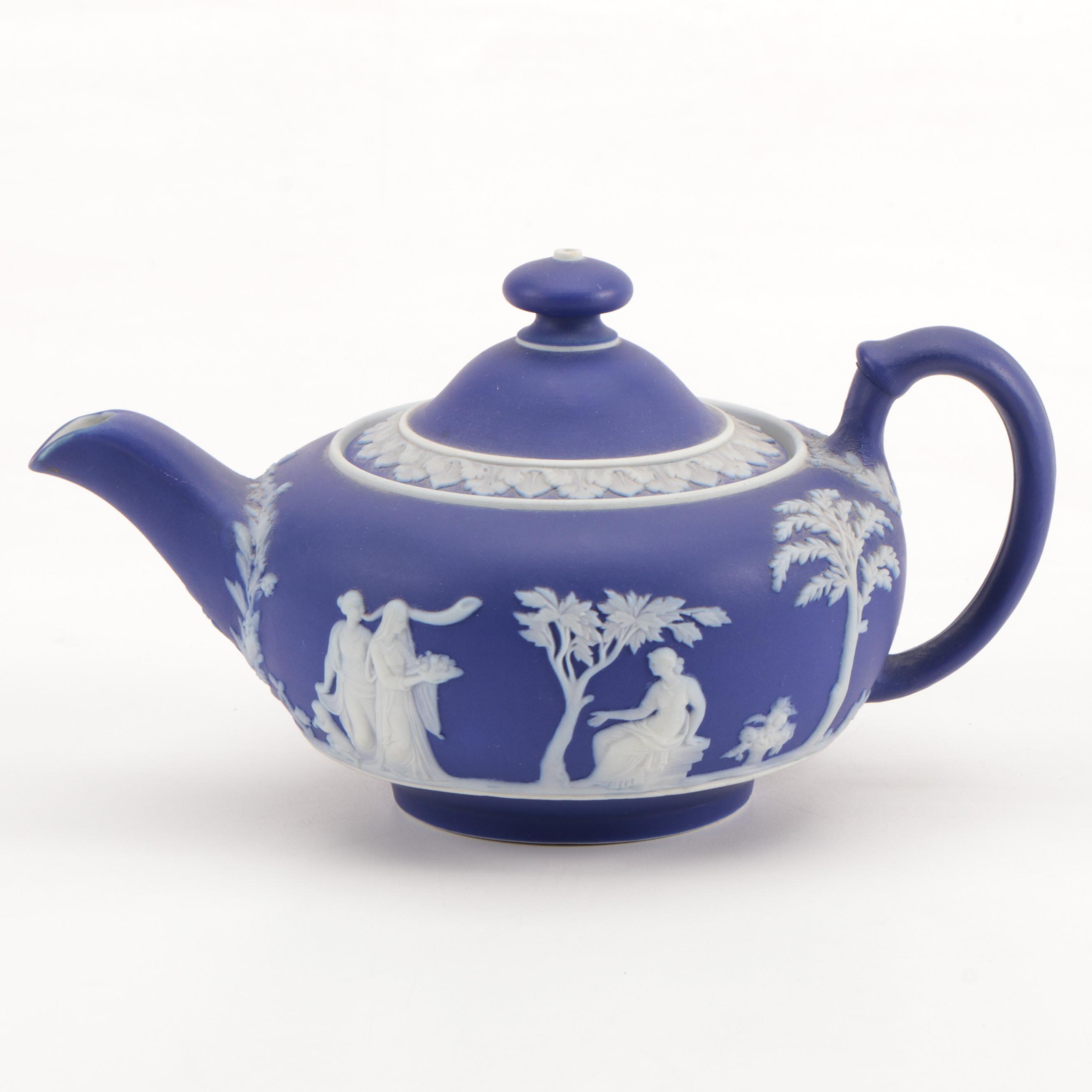 Wedgwood "Portland Blue" Jasperware Teapot, 19th Century | EBTH