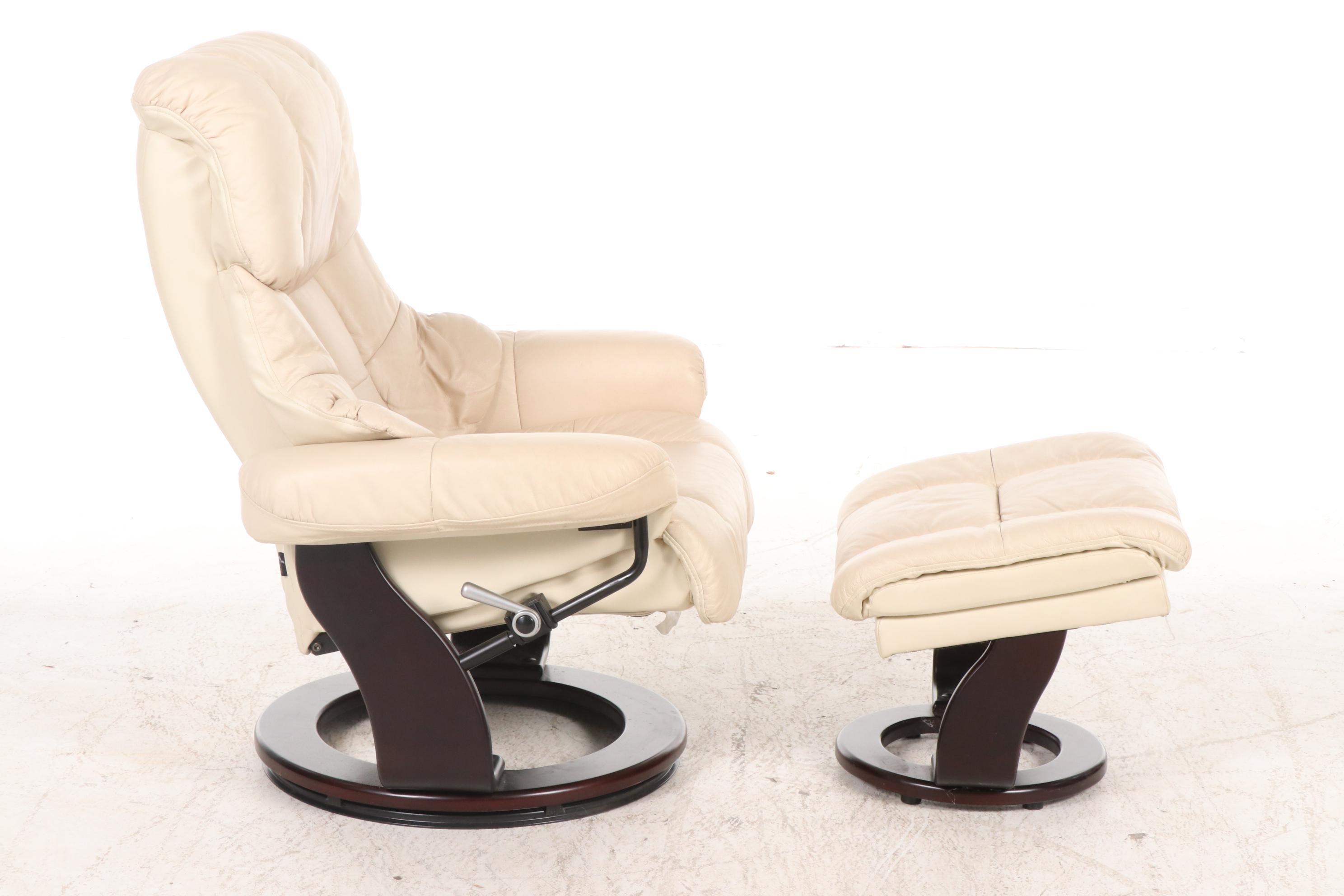 Benchmaster "Nicholas" Light Cream Leather Swivel Recliner with Storage ...