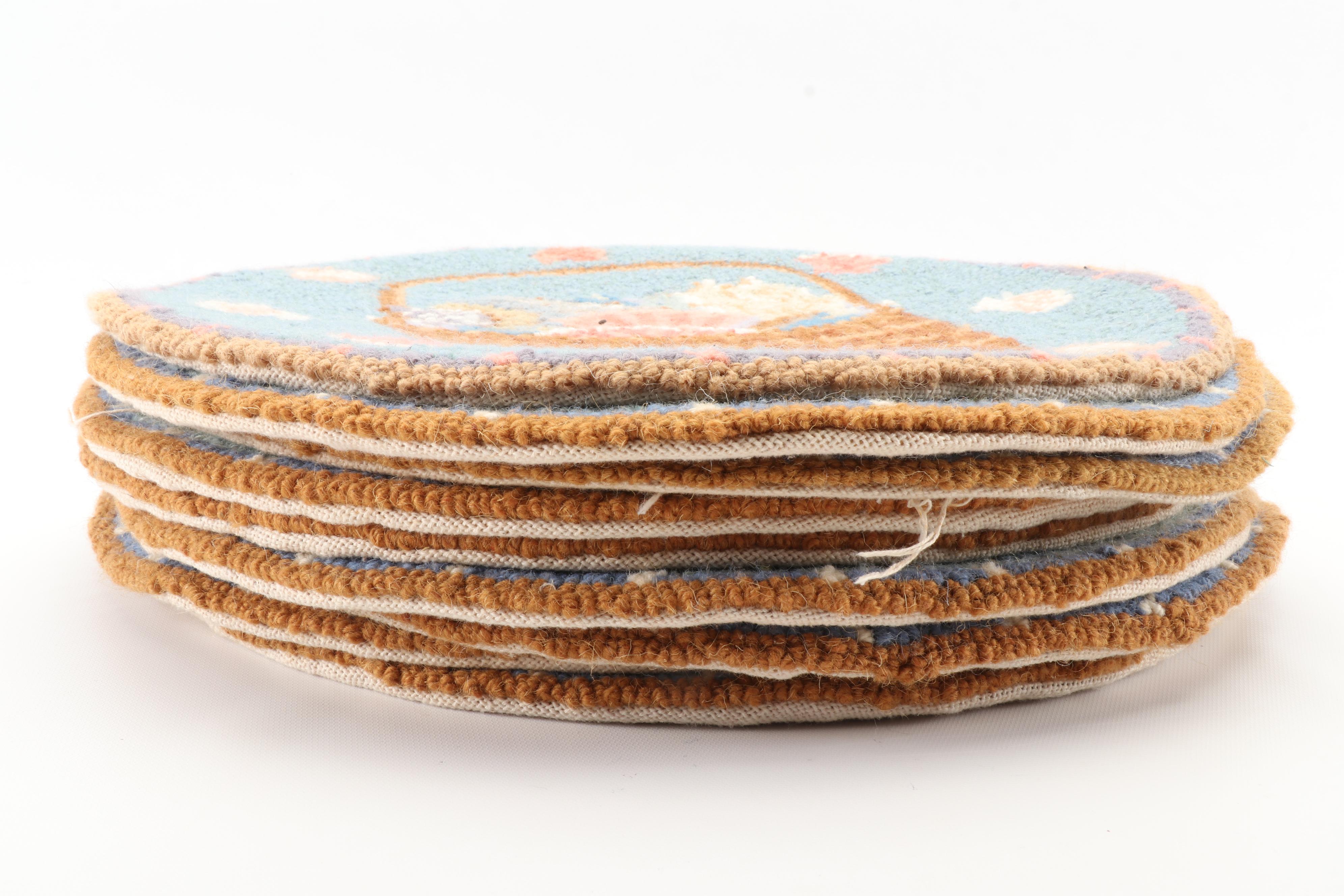 Anne Bell Robb for Kedron Hand-Hooked Basket Pattern Wool Chair Pads | EBTH