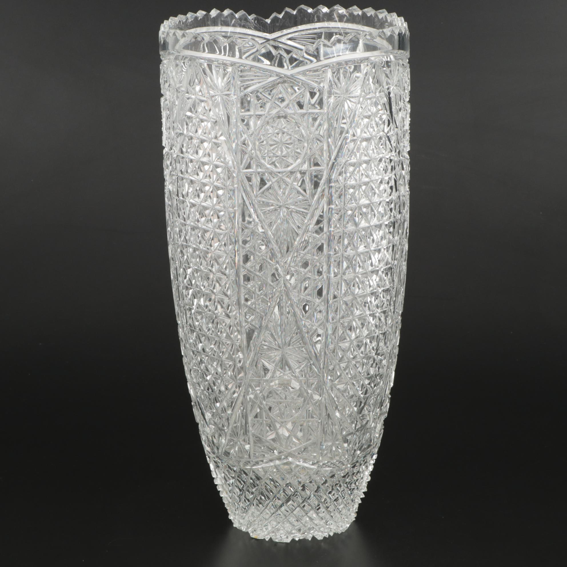 Yasemin Turkish Cut Glass Vase with Sawtooth Rim, Late 20th Century | EBTH