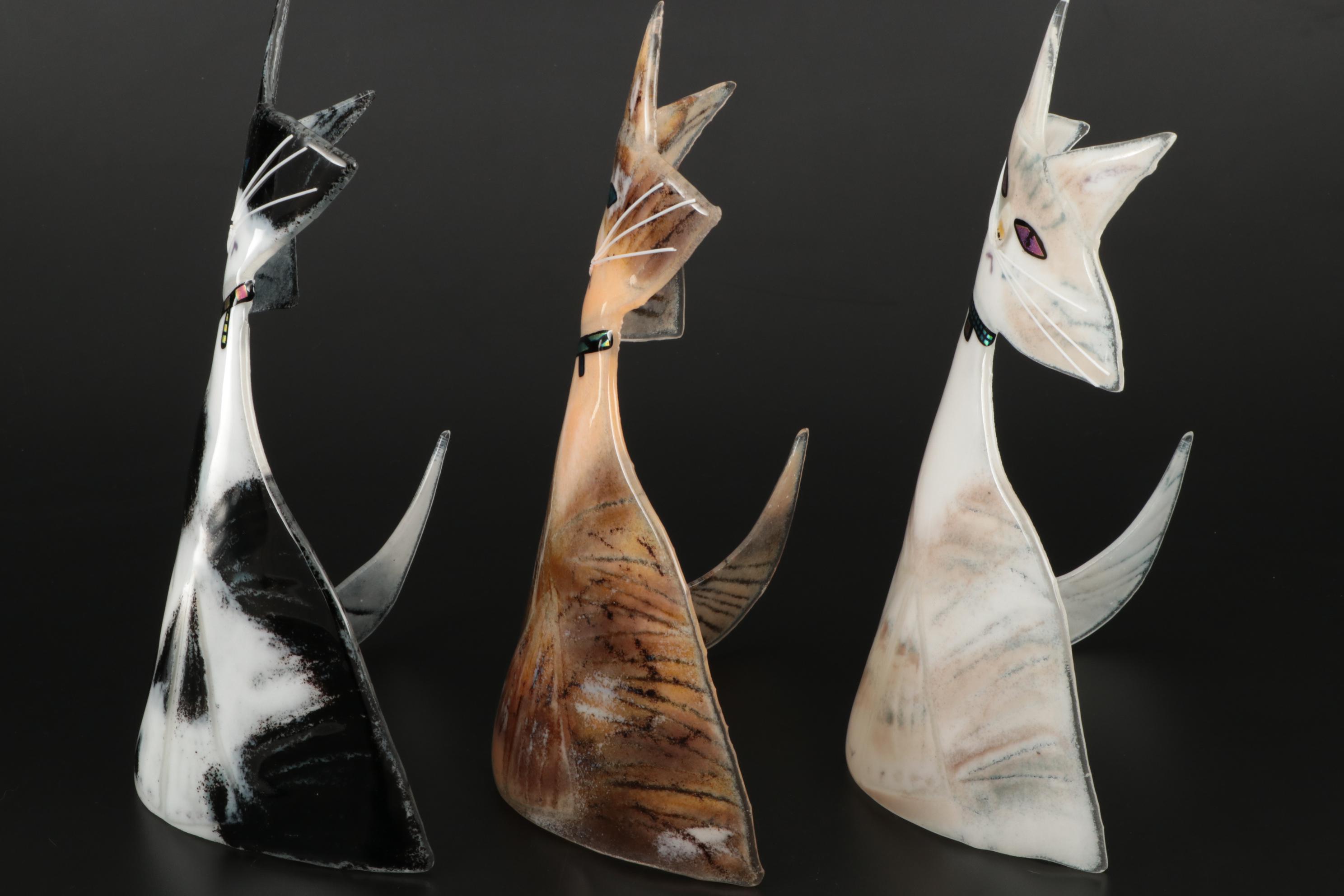 Paul Palango Kiln Art Fused Glass Cat Figurines | EBTH