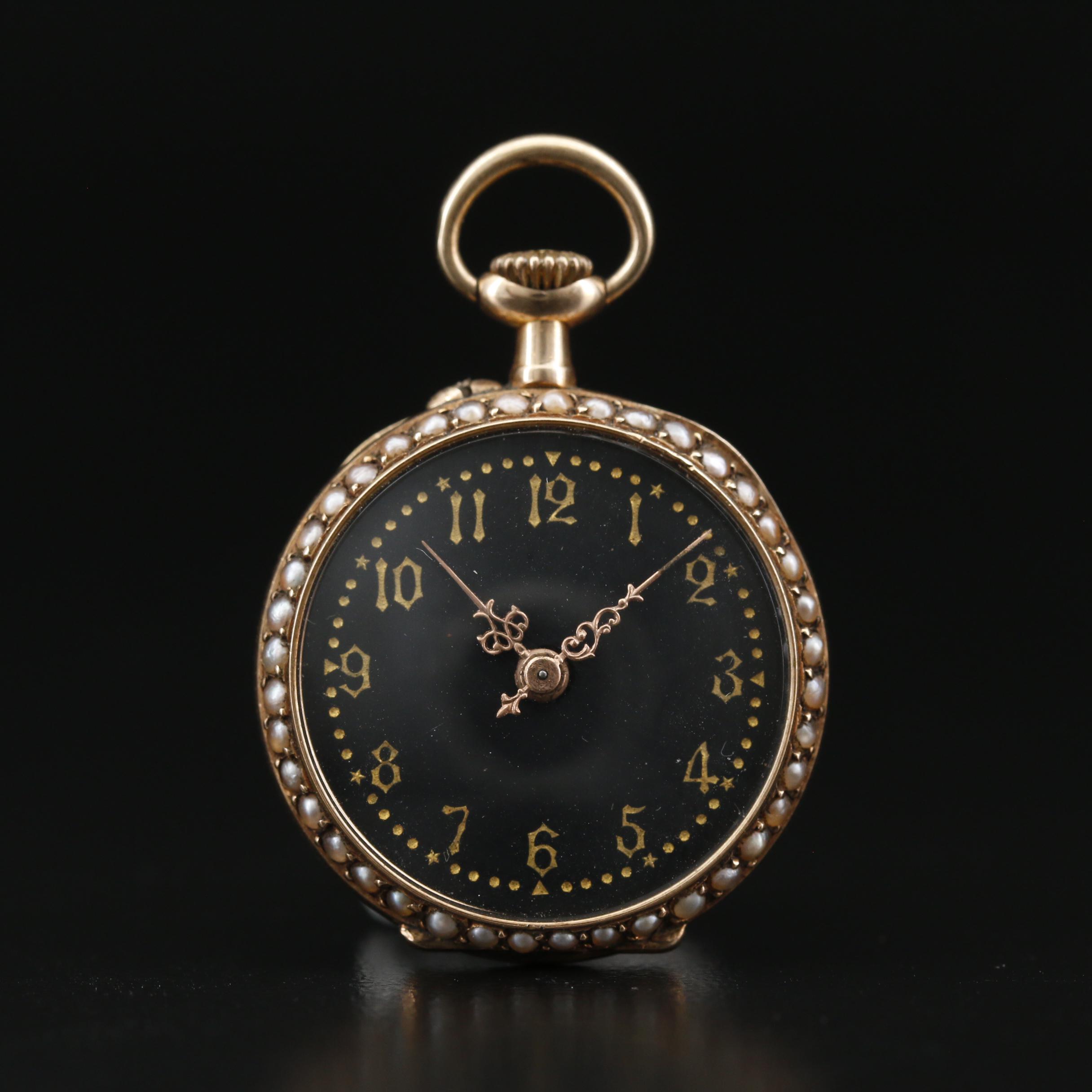 Victorian 14K Gold Pearl and Diamond Pocket Watch/Krementz Brooch | EBTH