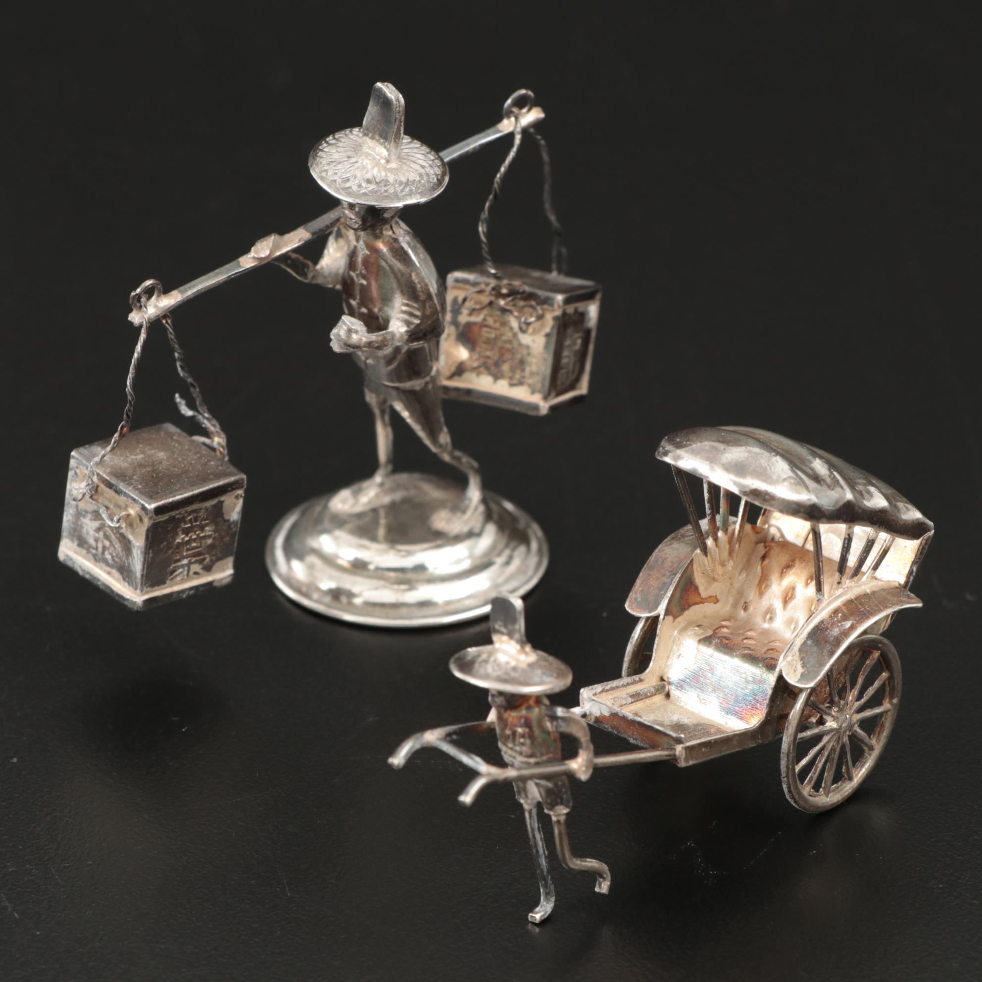 Sterling Silver Rickshaw and Merchant Figurines | EBTH