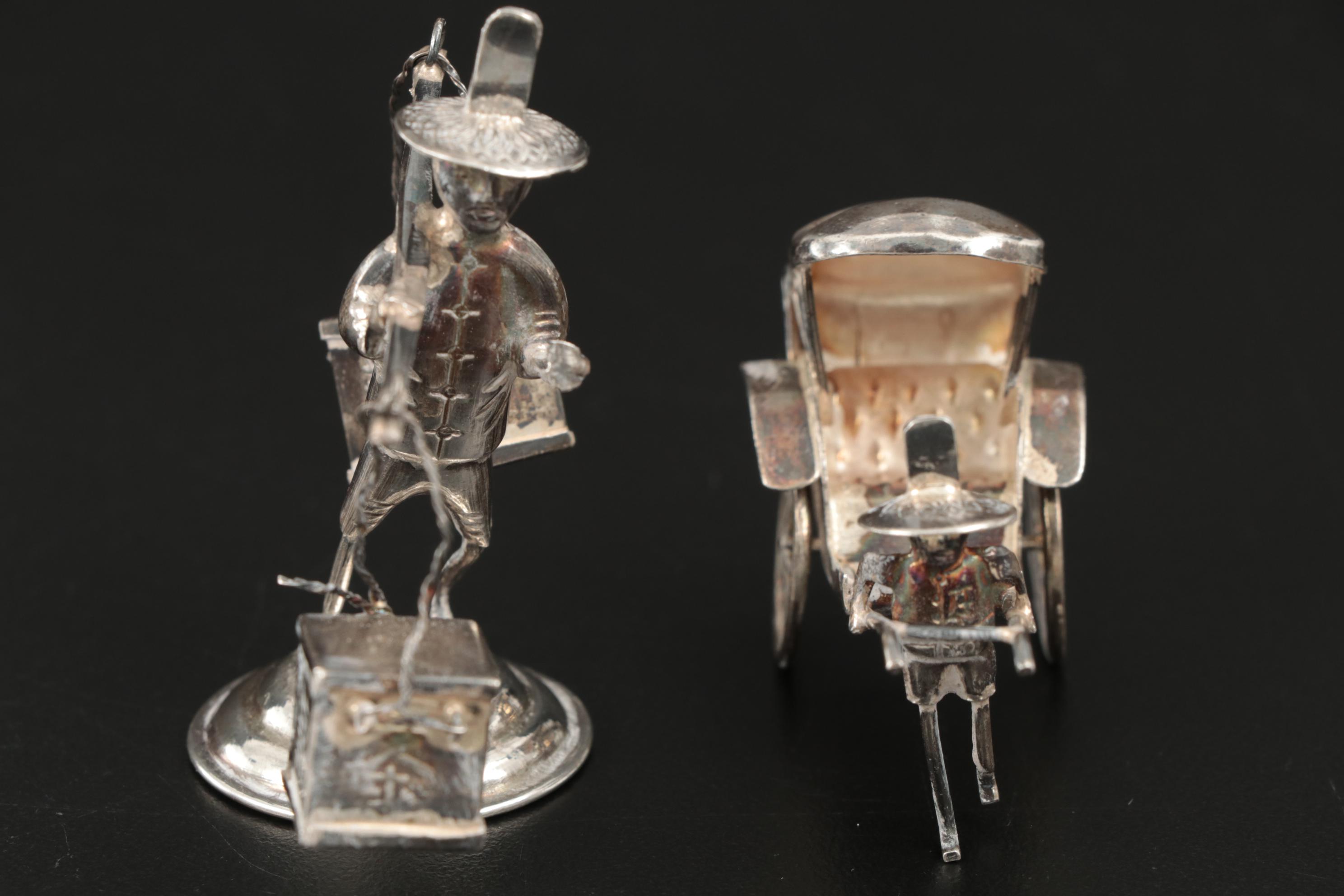 Sterling Silver Rickshaw and Merchant Figurines | EBTH