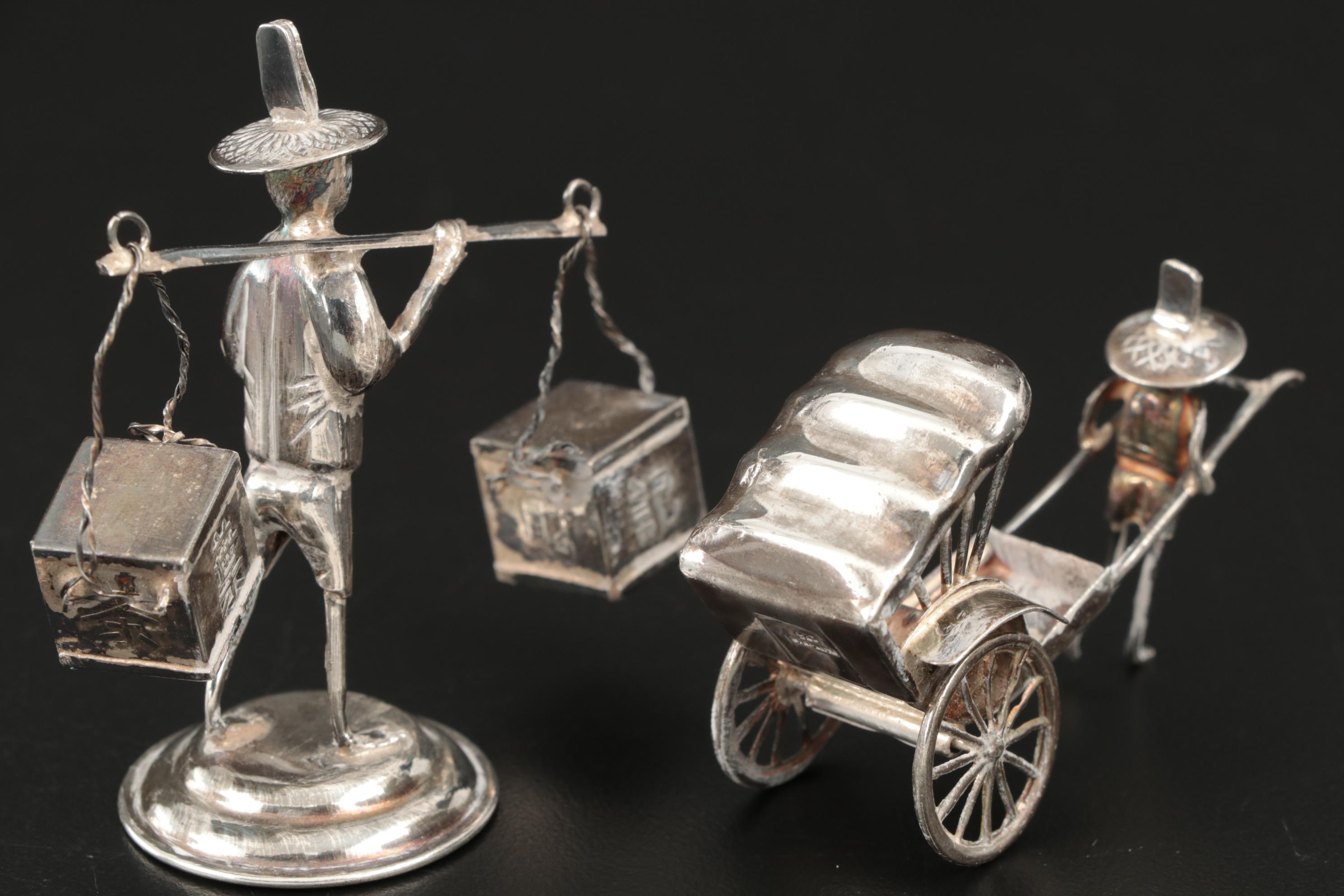 Sterling Silver Rickshaw and Merchant Figurines | EBTH