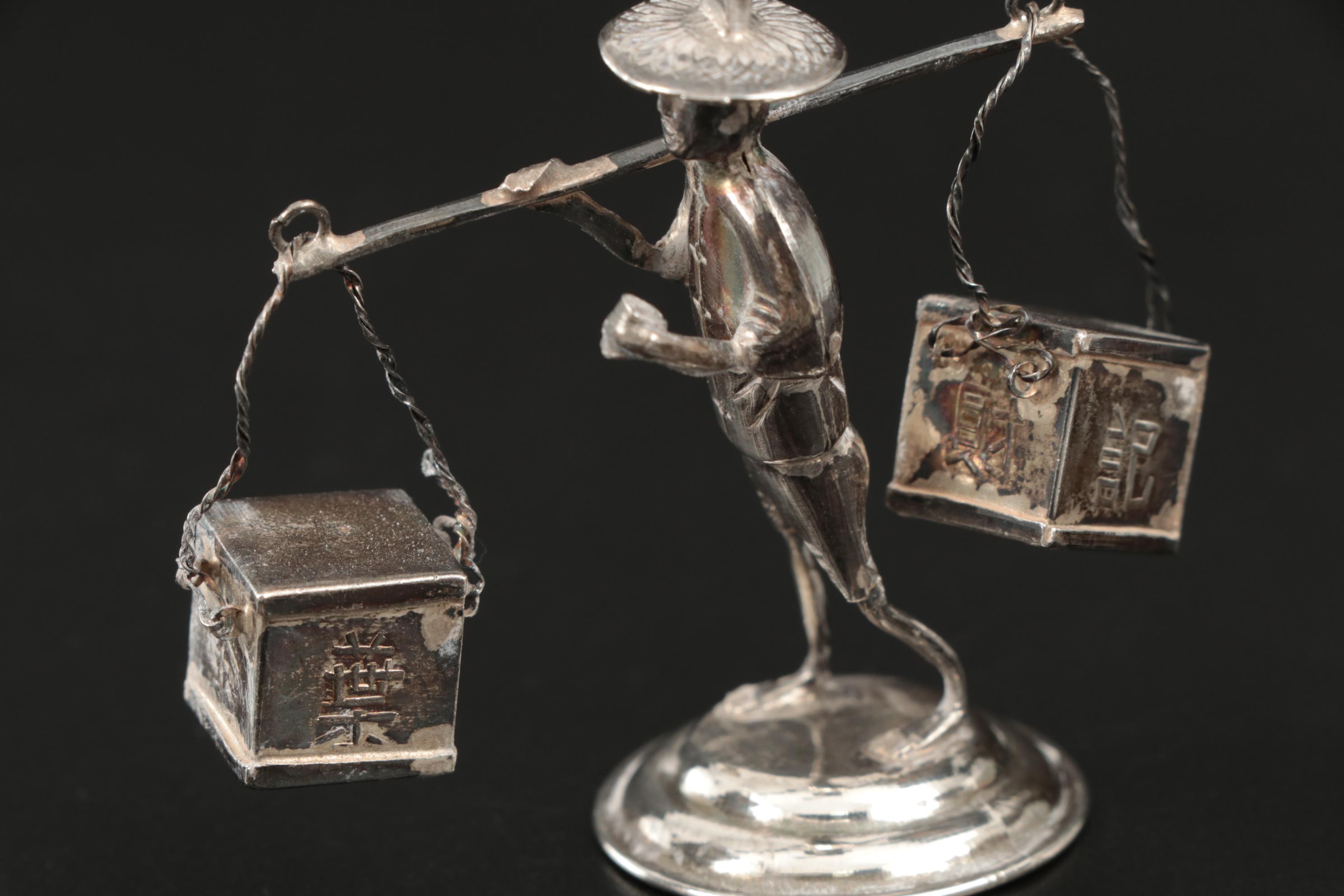 Sterling Silver Rickshaw and Merchant Figurines | EBTH