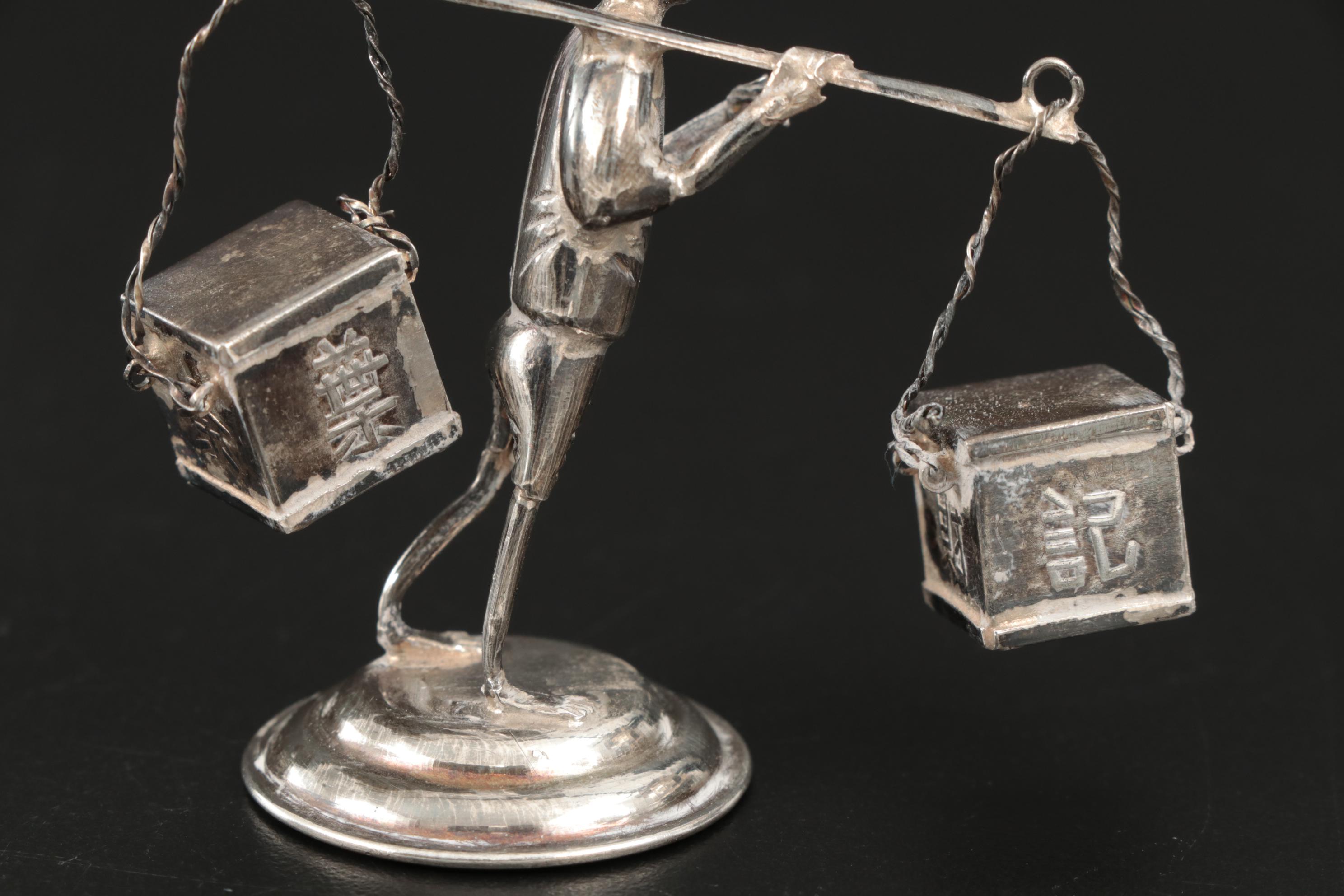 Sterling Silver Rickshaw and Merchant Figurines | EBTH