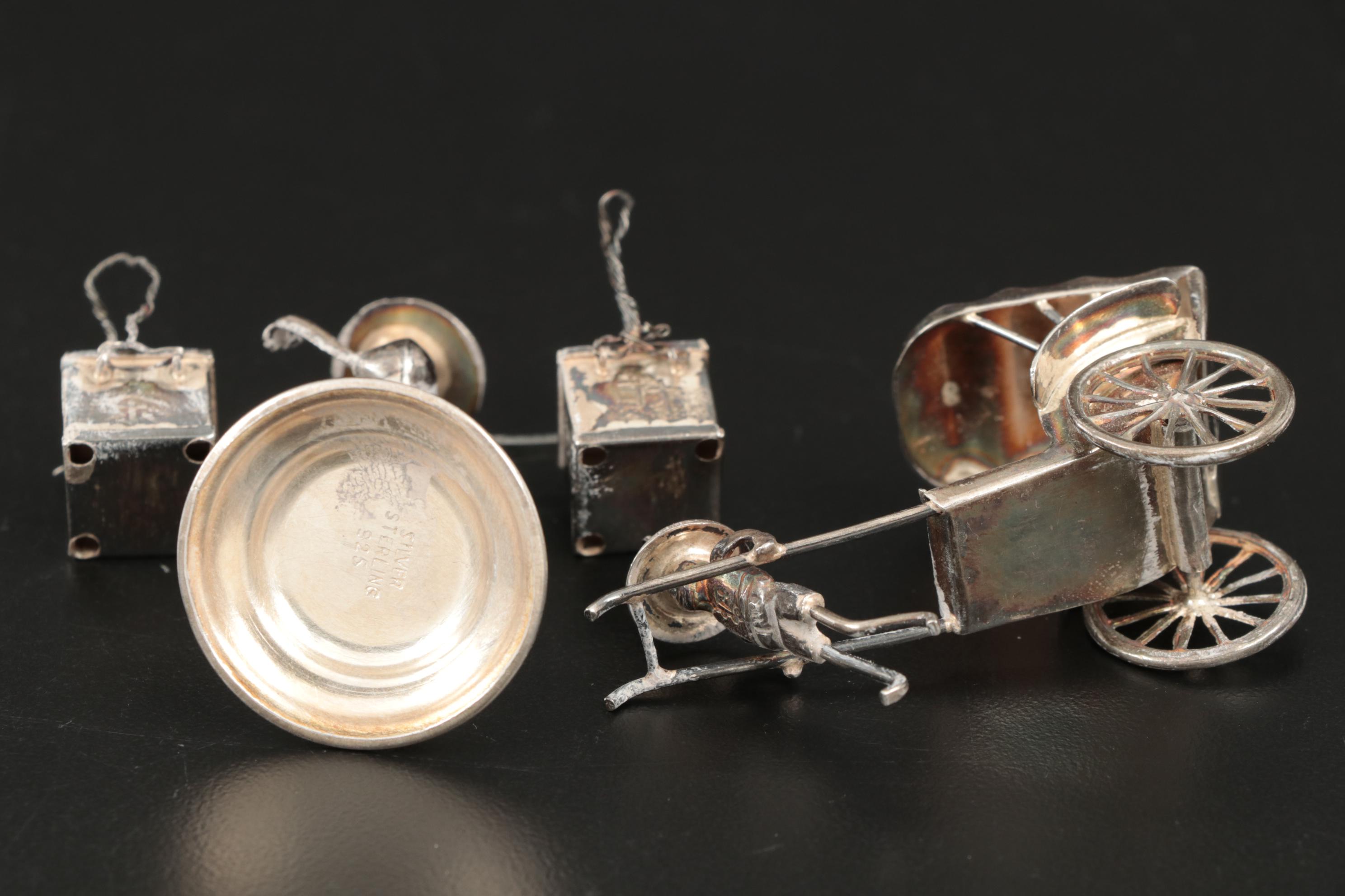 Sterling Silver Rickshaw and Merchant Figurines | EBTH