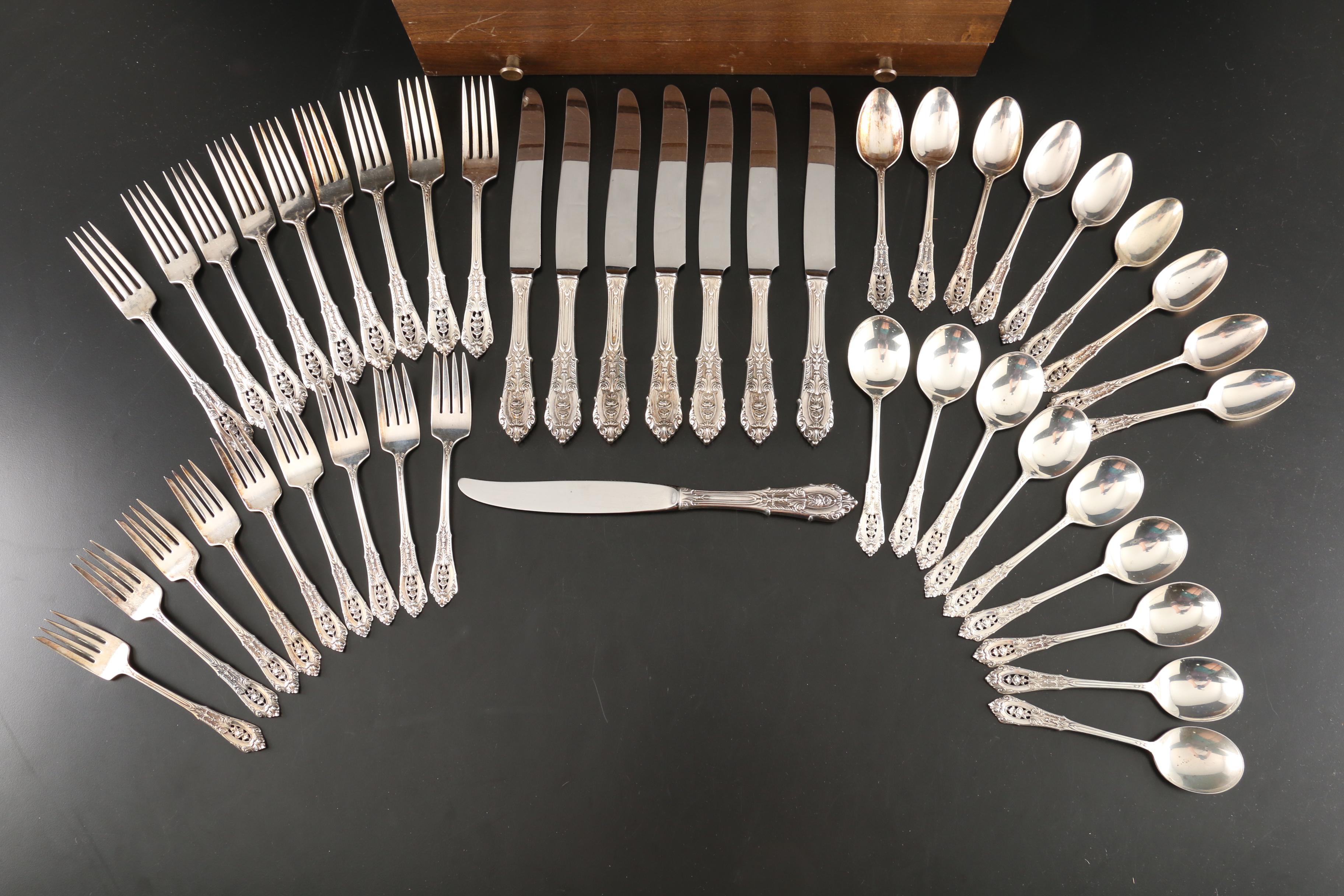 Wallace "Rose Point" Sterling Silver Flatware and Wooden Chest, Mid ...