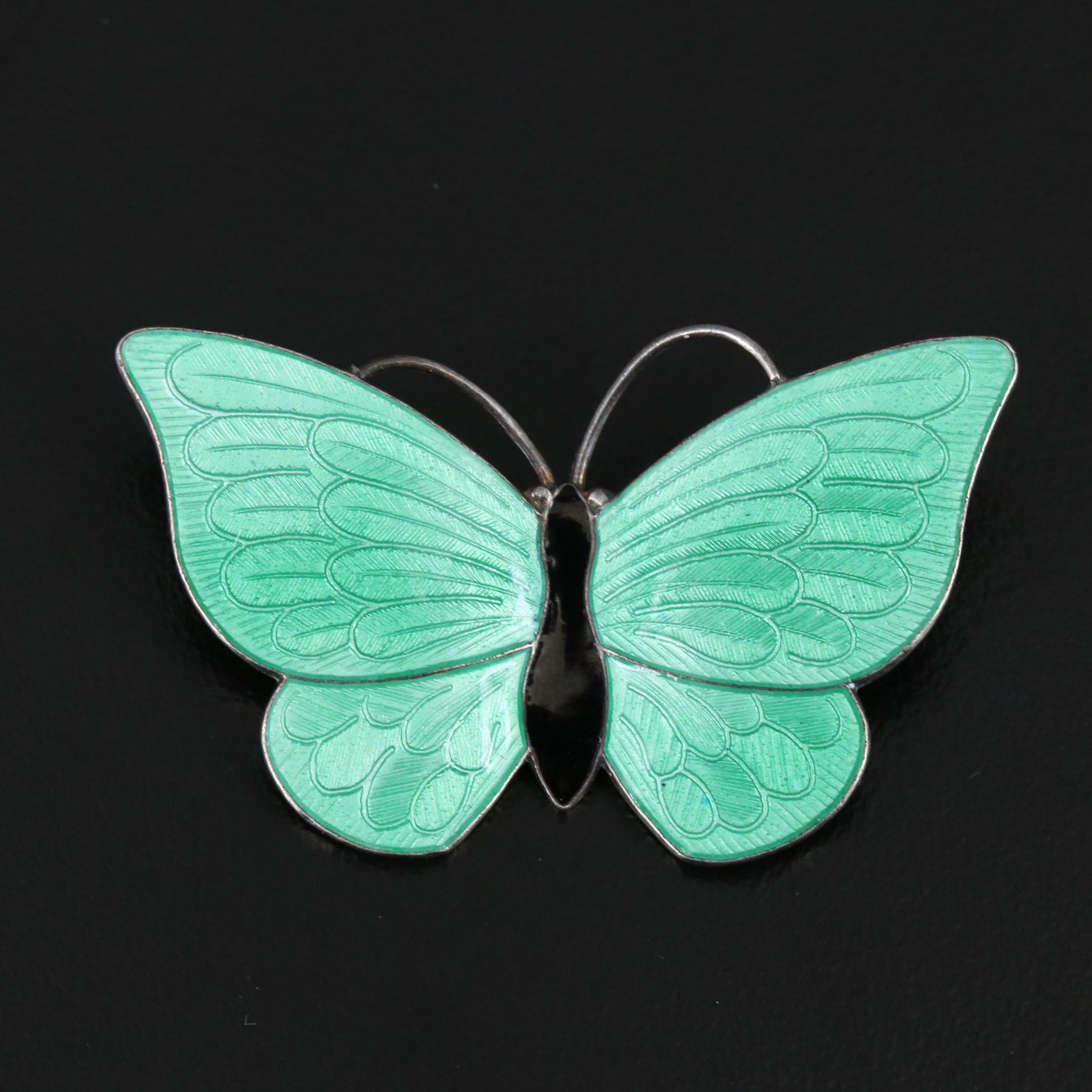 Vintage Volmer Bahner Sterling Enamel Butterfly Brooch | EBTH