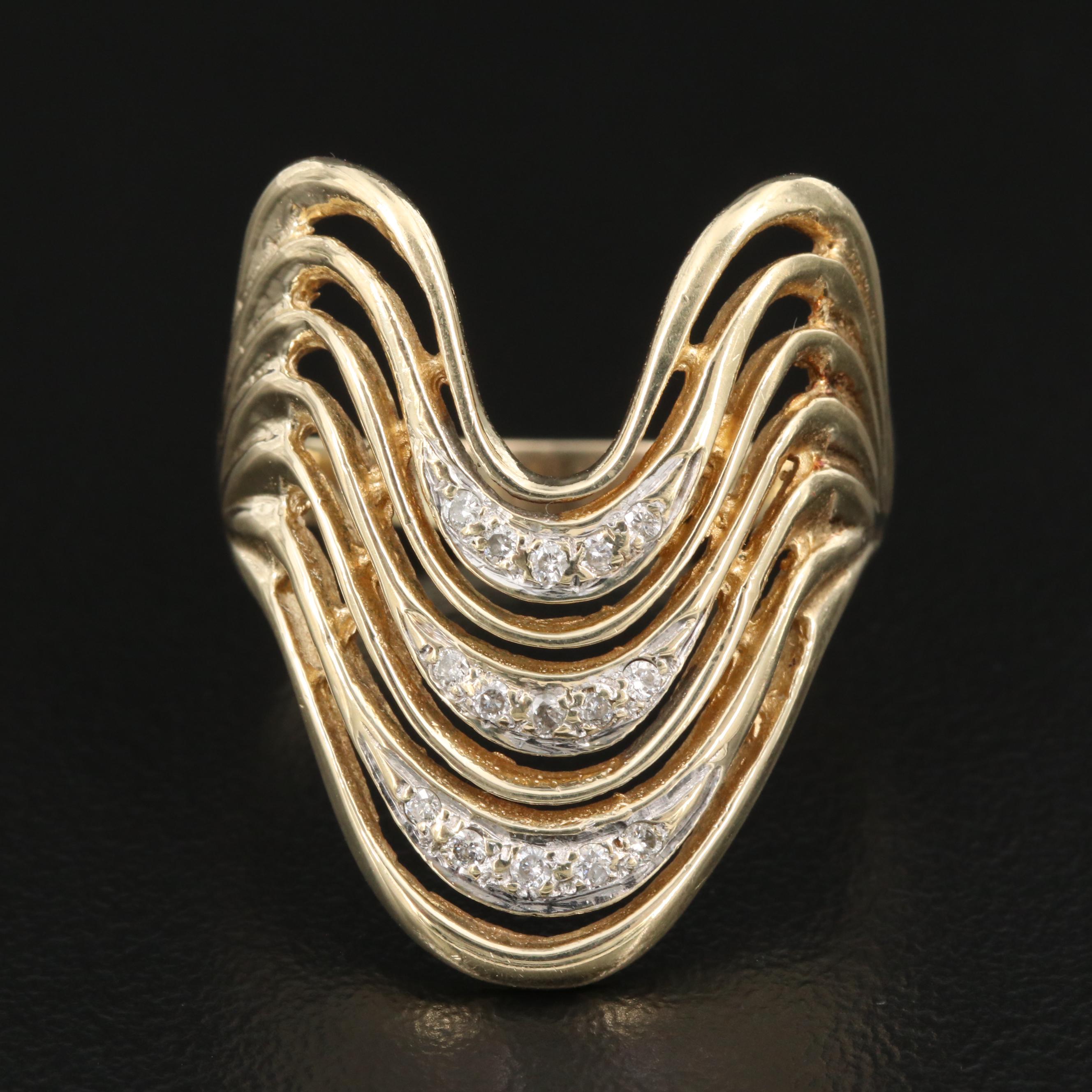 14K Diamond Wave Ring | EBTH
