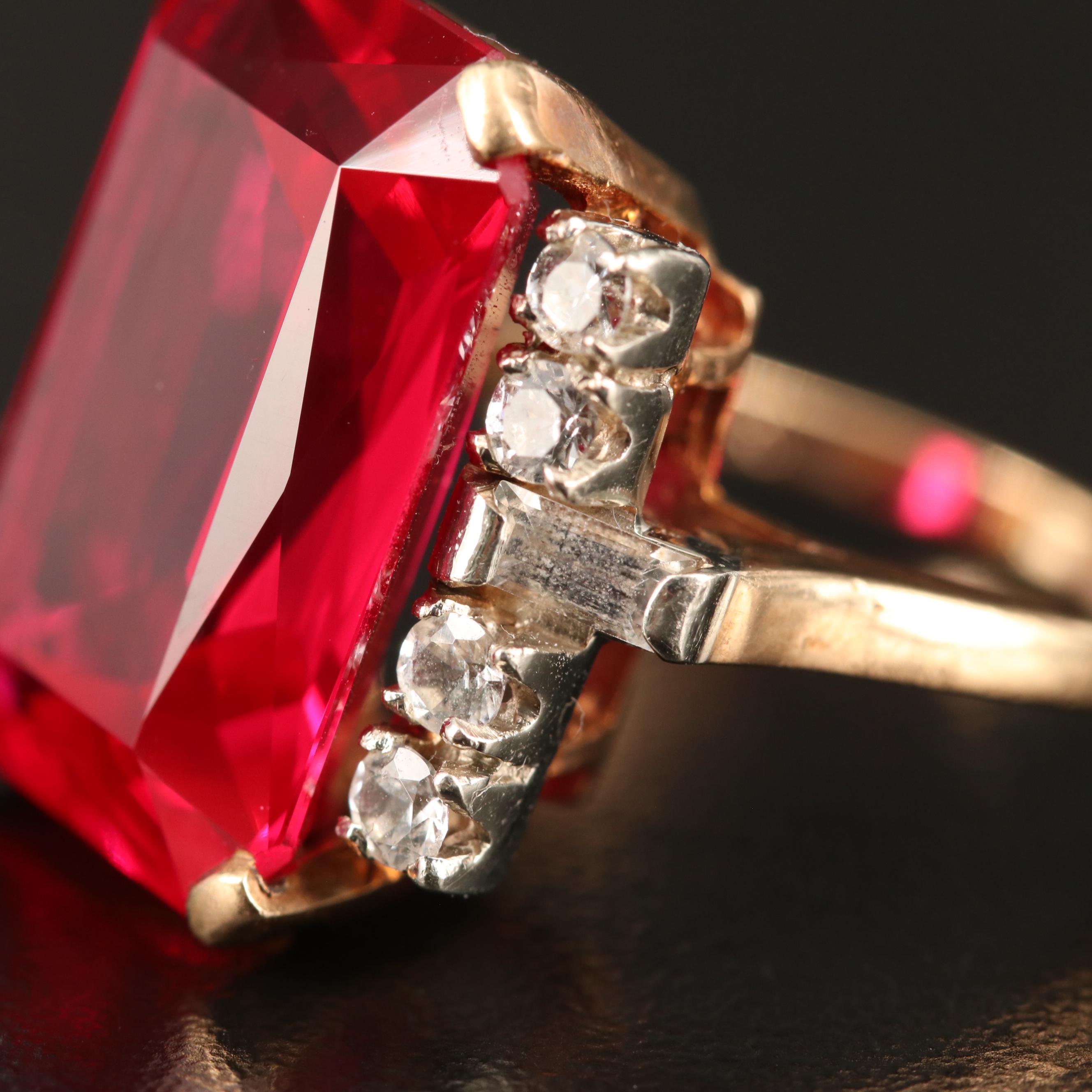 Vintage 10K Ruby and White Spinel Ring | EBTH