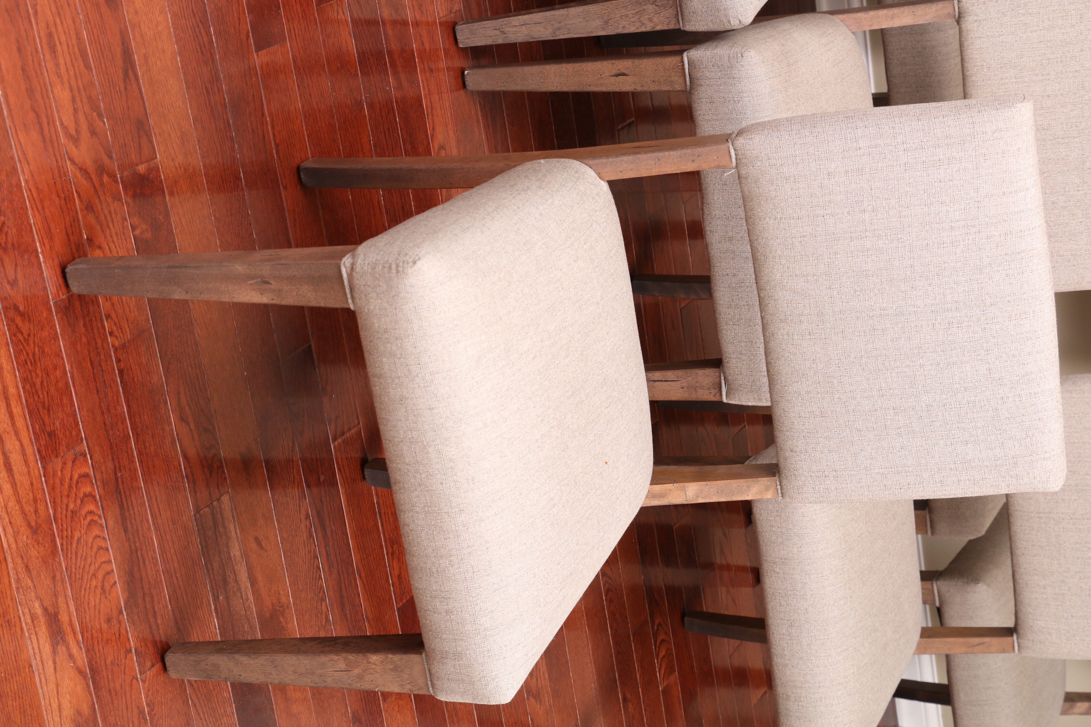 Eight Canadel Distressed Finish Wood and Upholstered Dining Chairs ...