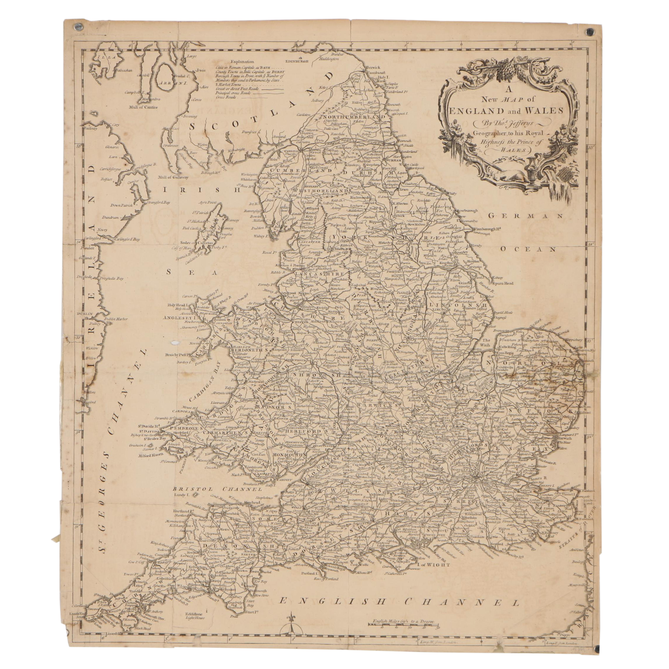Engraved Map "New Map of England and Wales", 1757 | EBTH