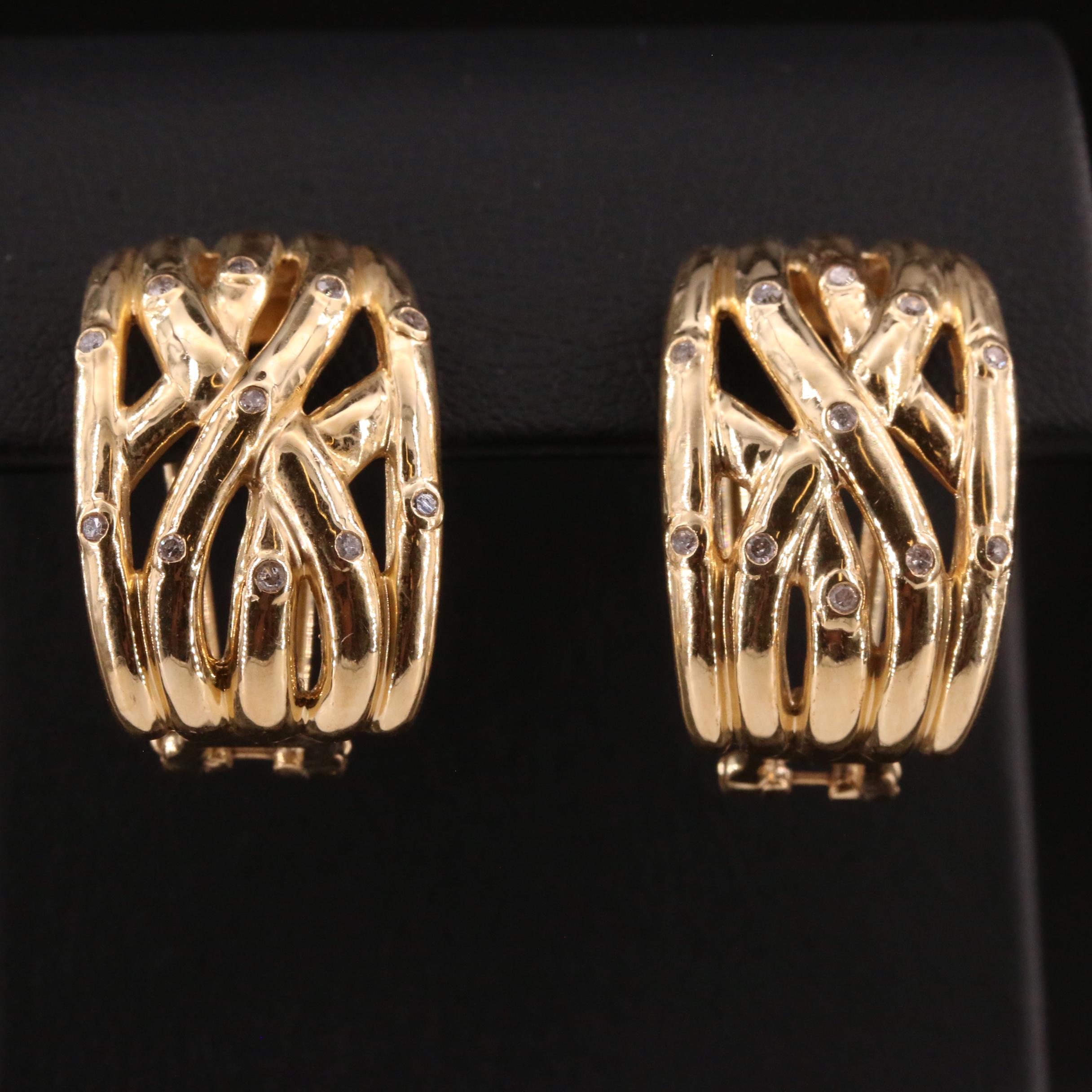 14K Diamond J-Hoop Earrings with Braided Design | EBTH