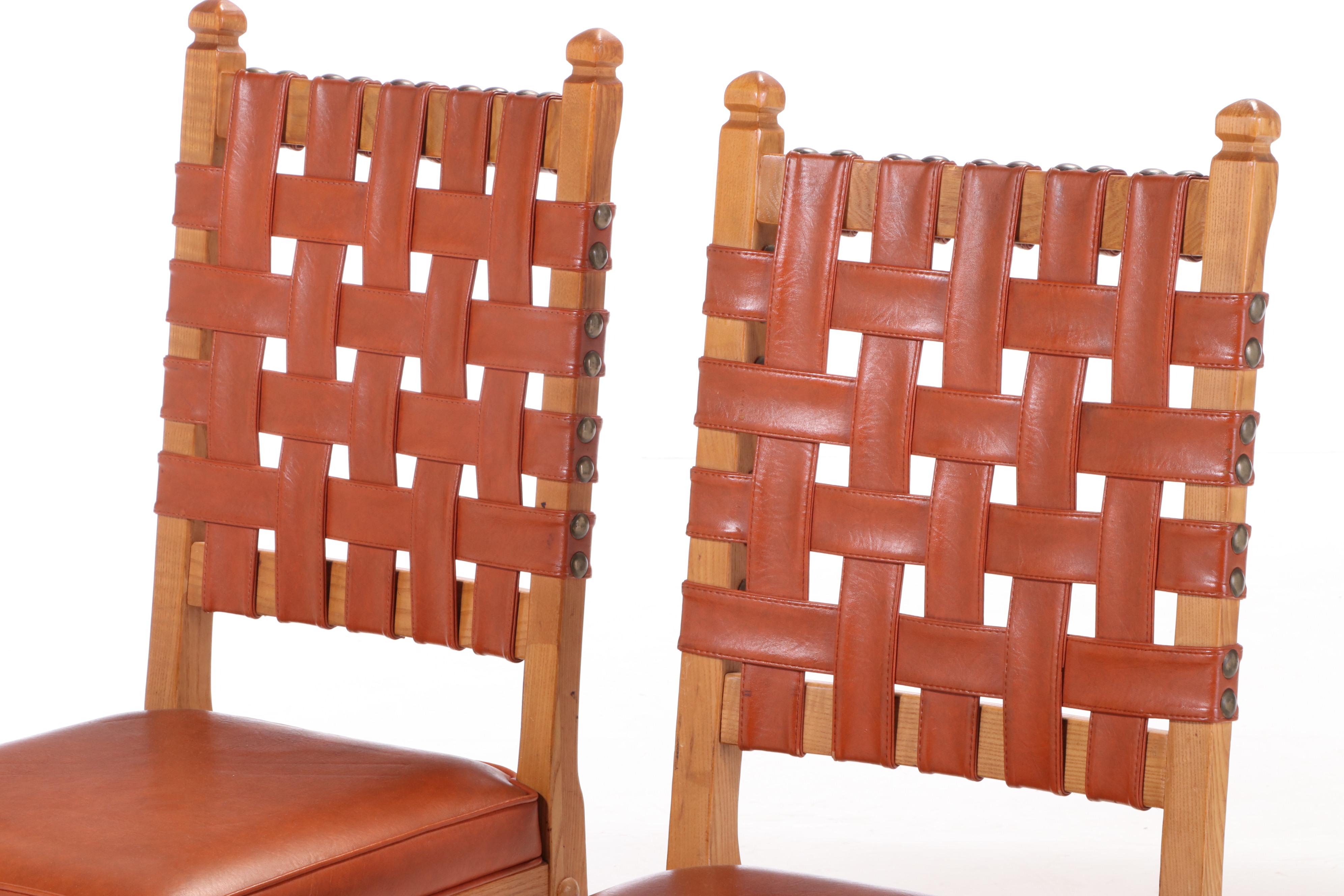 Pair of Empire State Chair Co. Oak and Vinyl Side Chairs | EBTH