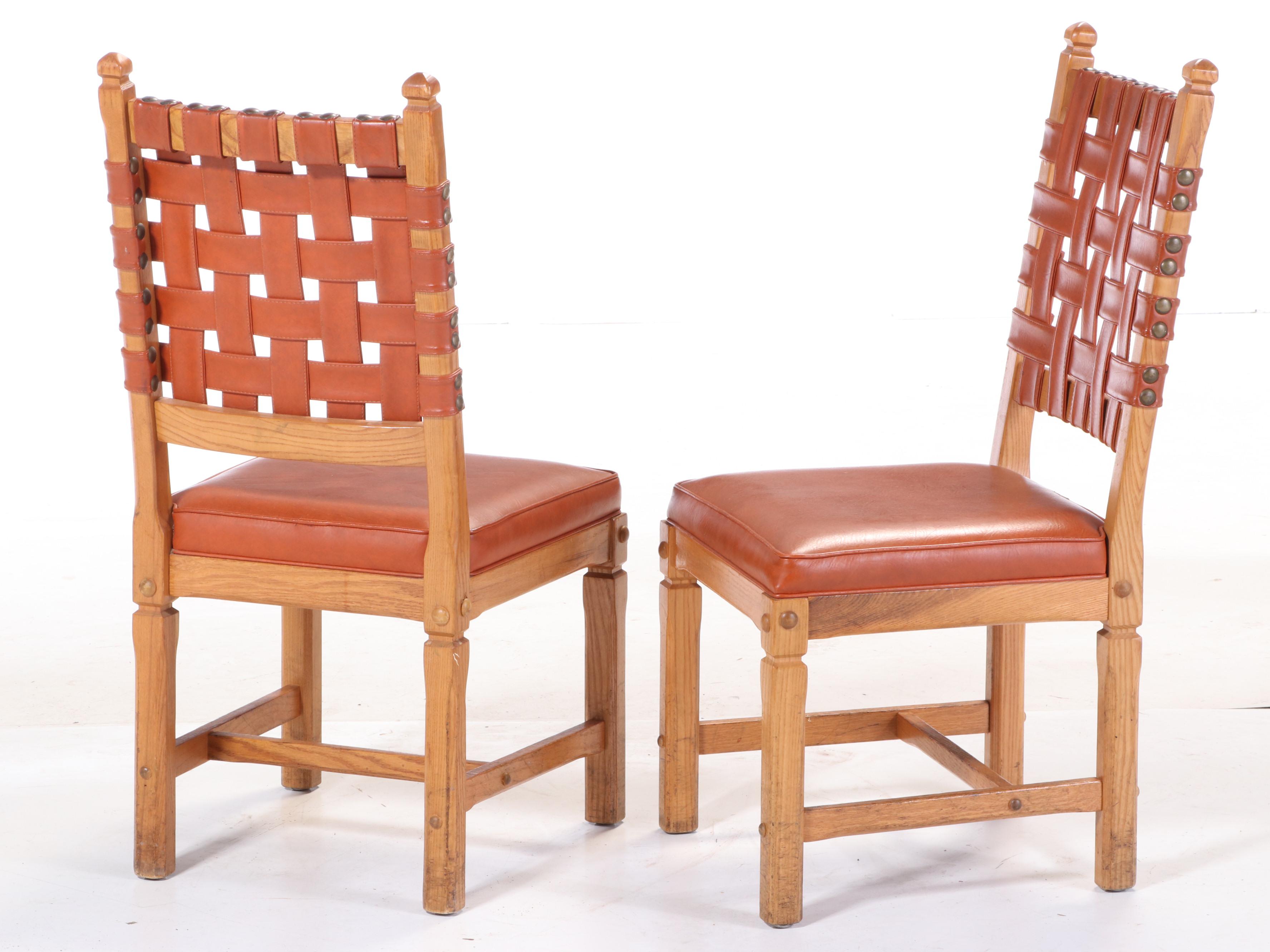 Pair of Empire State Chair Co. Oak and Vinyl Side Chairs | EBTH