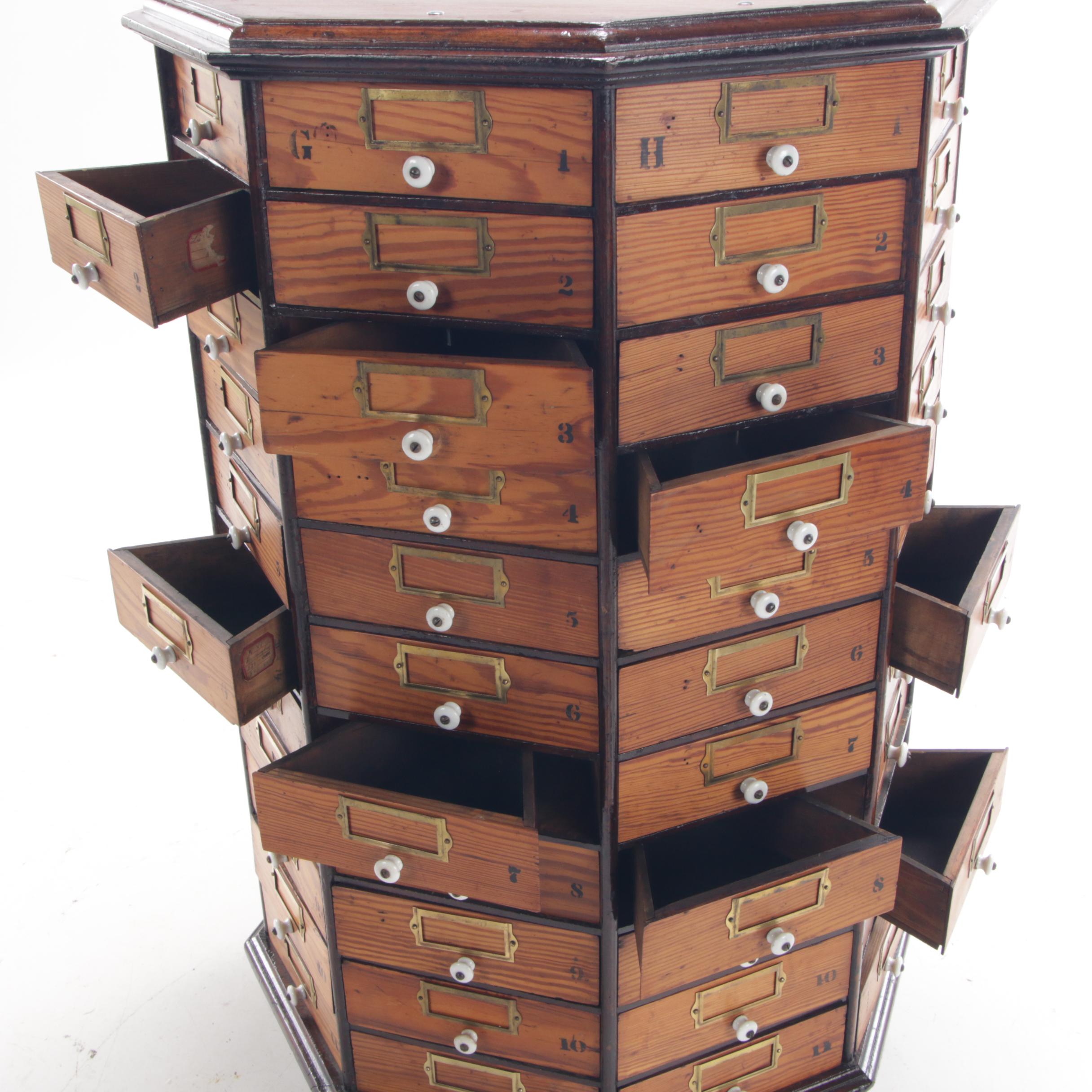 Pine Octagonal Revolving Nut and Bolt Cabinet, Early to Mid 20th C | EBTH