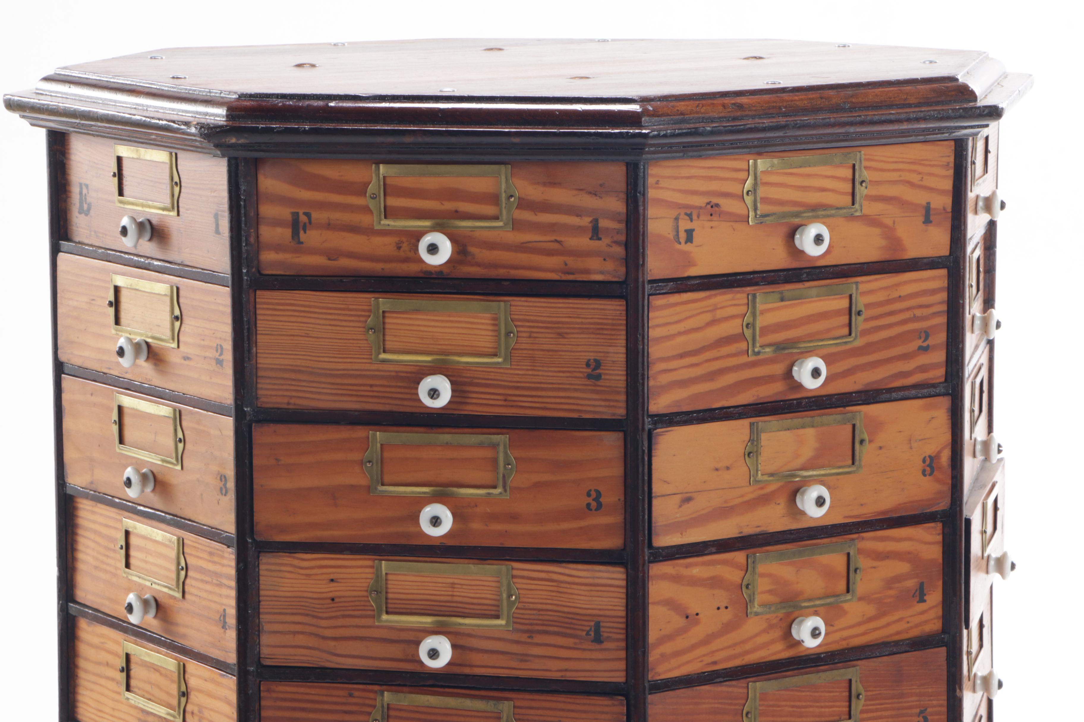 Pine Octagonal Revolving Nut and Bolt Cabinet, Early to Mid 20th C | EBTH