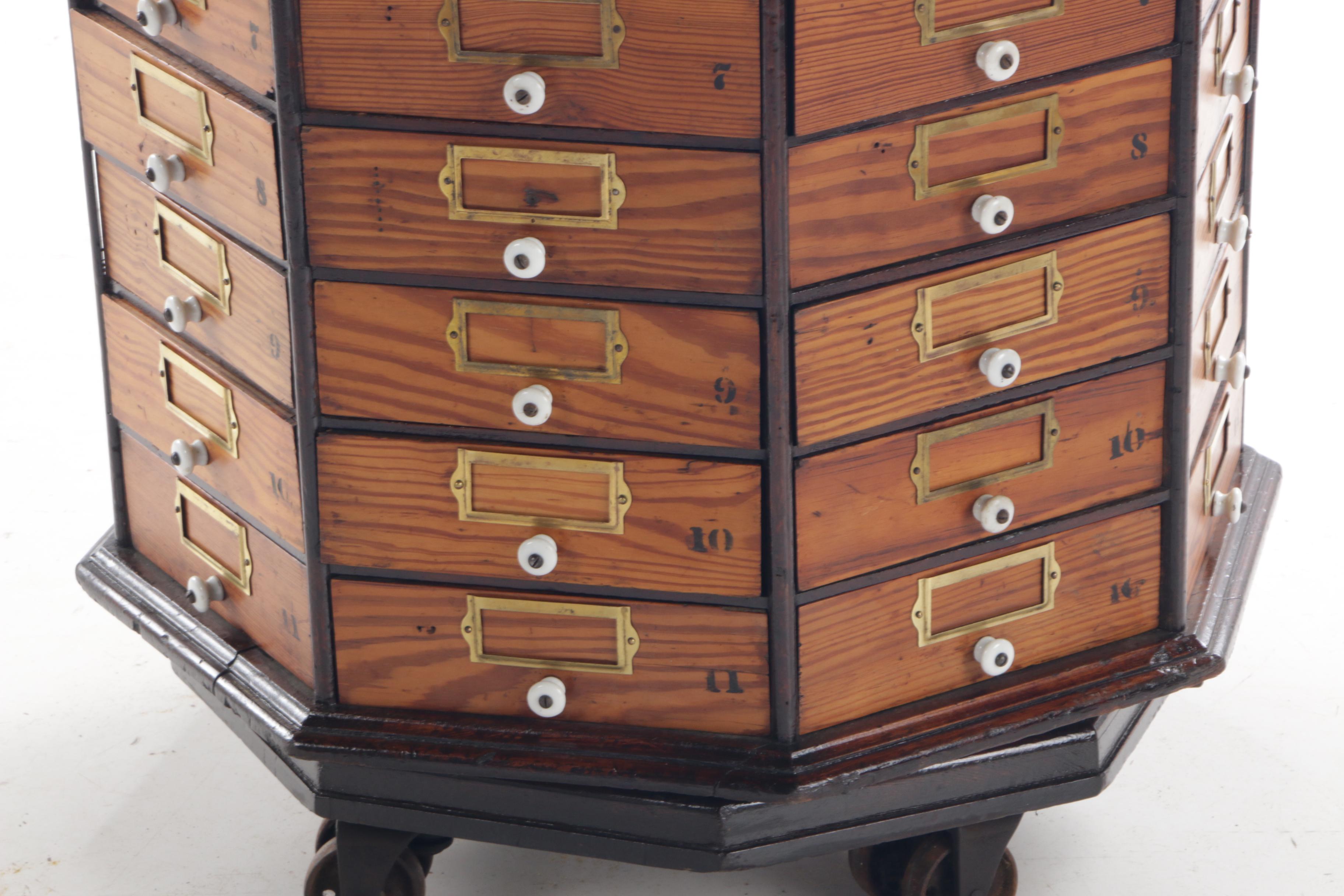 Pine Octagonal Revolving Nut and Bolt Cabinet, Early to Mid 20th C | EBTH