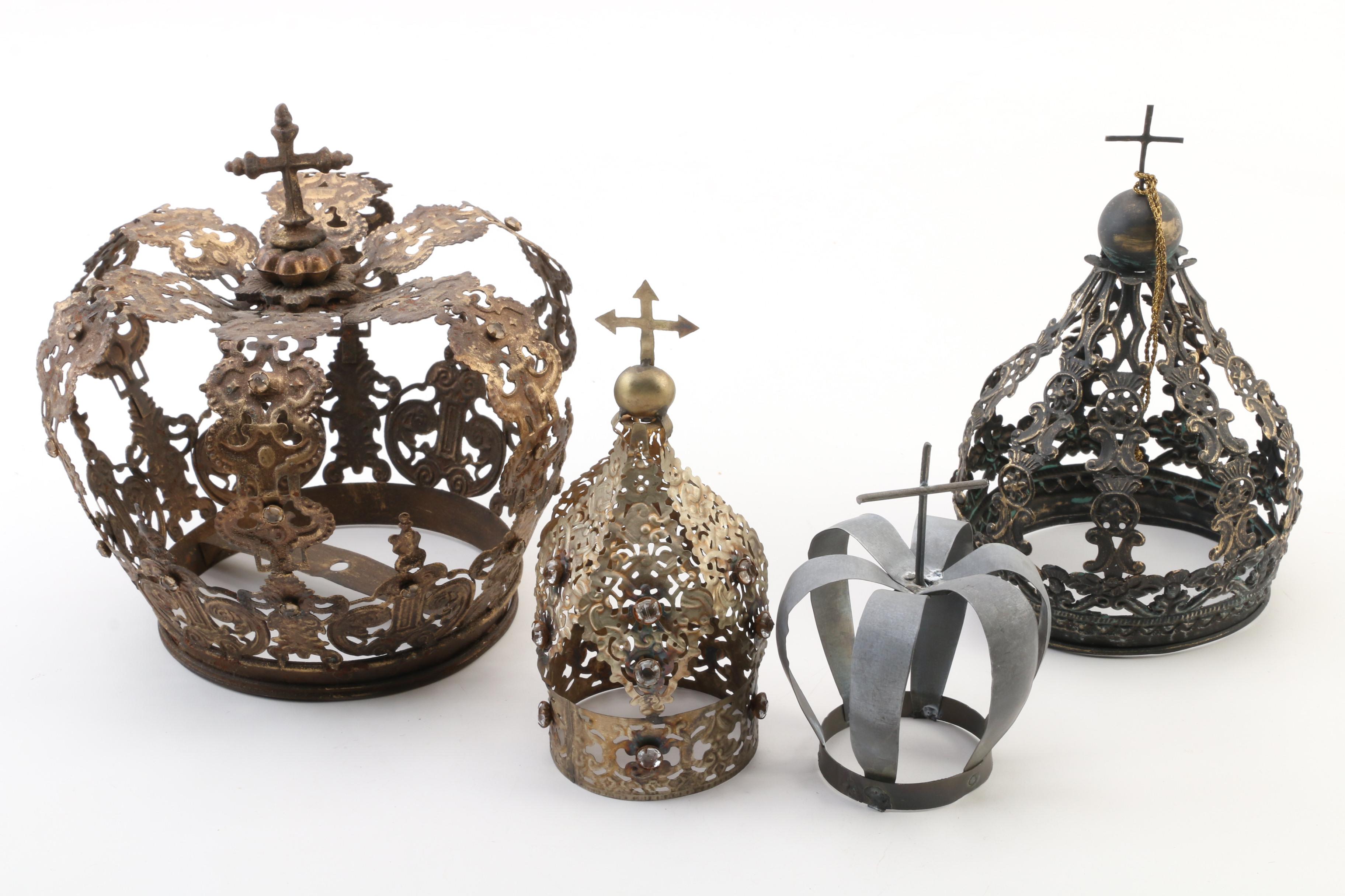 Artisan Crafted Gilt Metal and Wooden Christian Decorative Crowns | EBTH