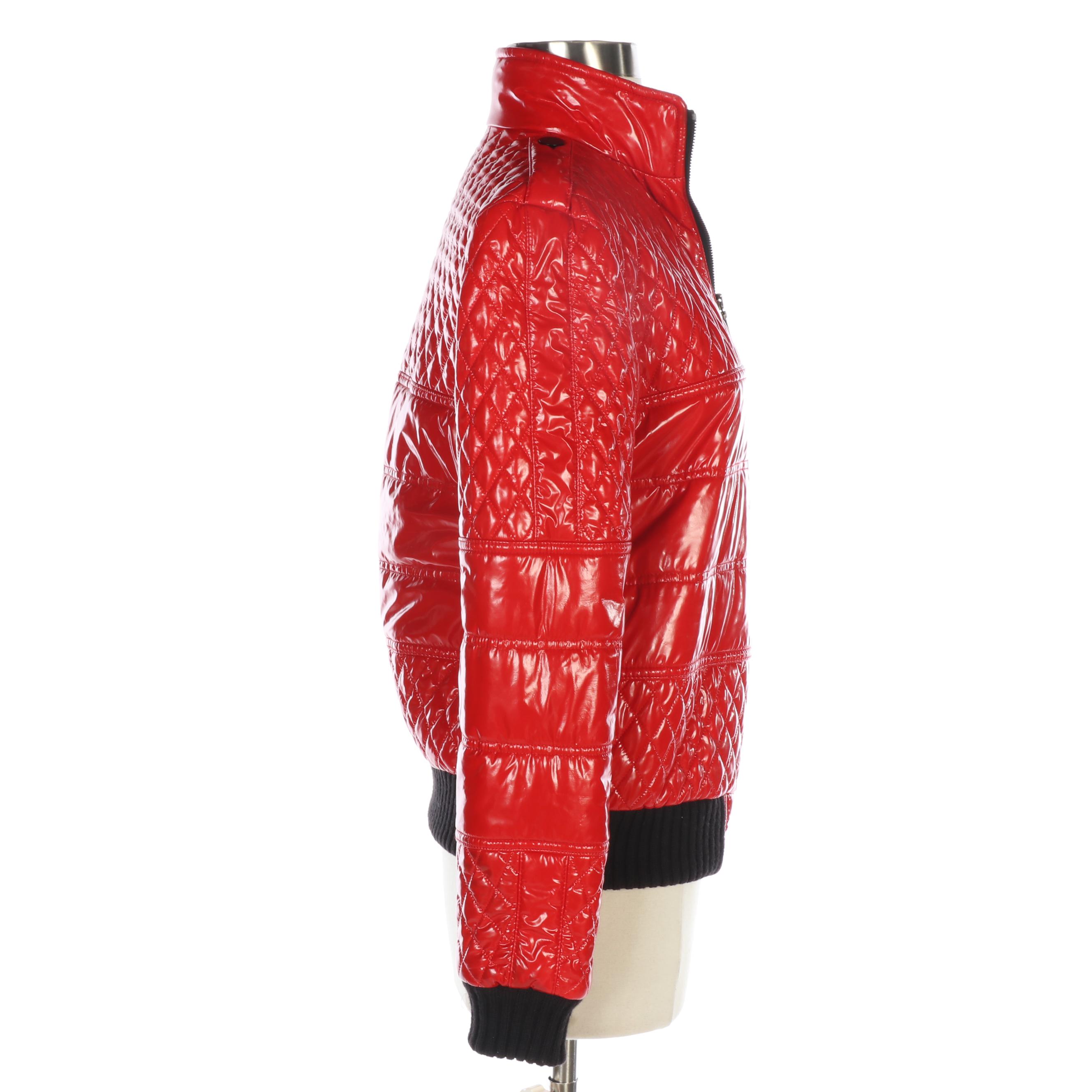 Chanel Red Quilted Bomber Style Jacket with Black Rib Knit Trim | EBTH