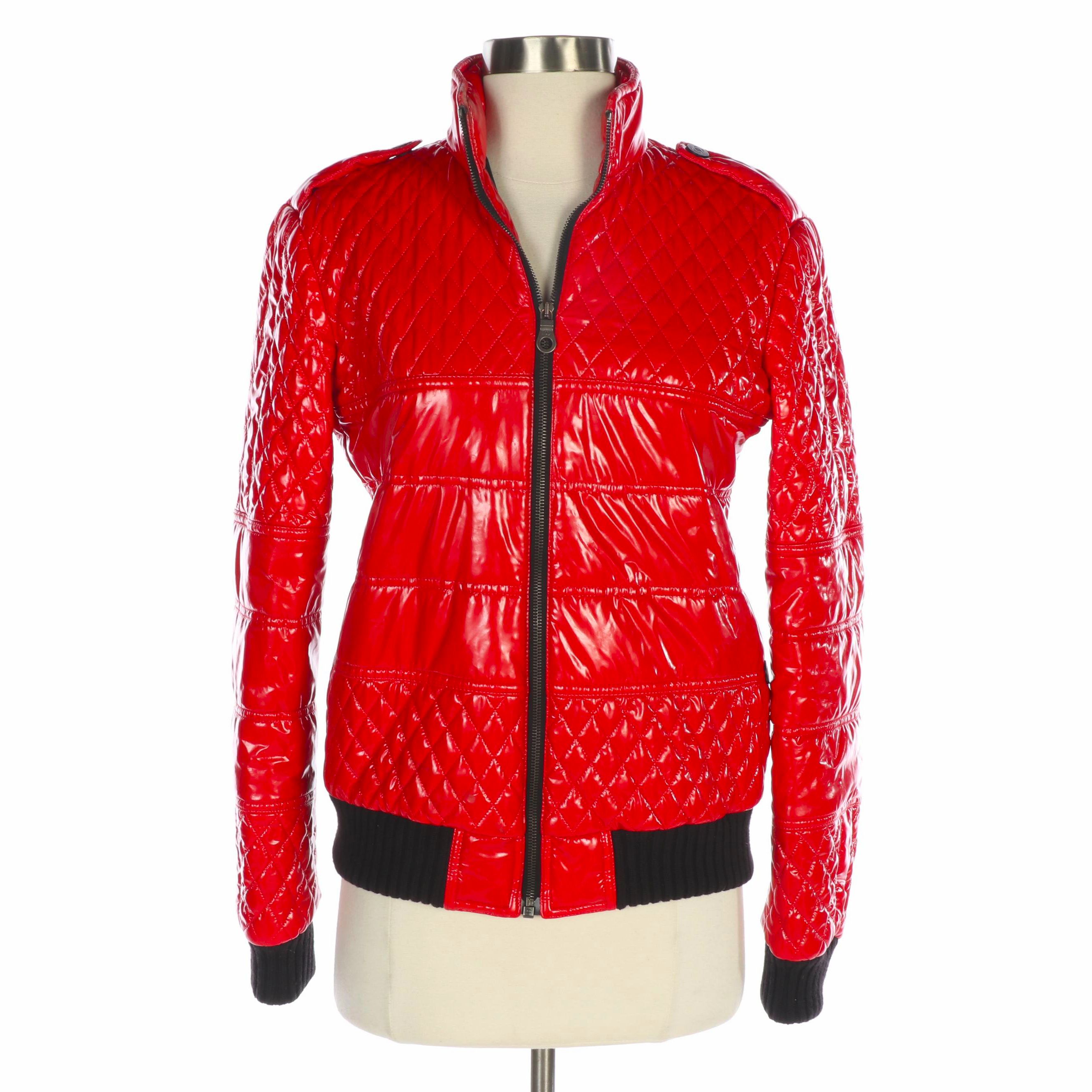 Chanel Red Quilted Bomber Style Jacket with Black Rib Knit Trim | EBTH