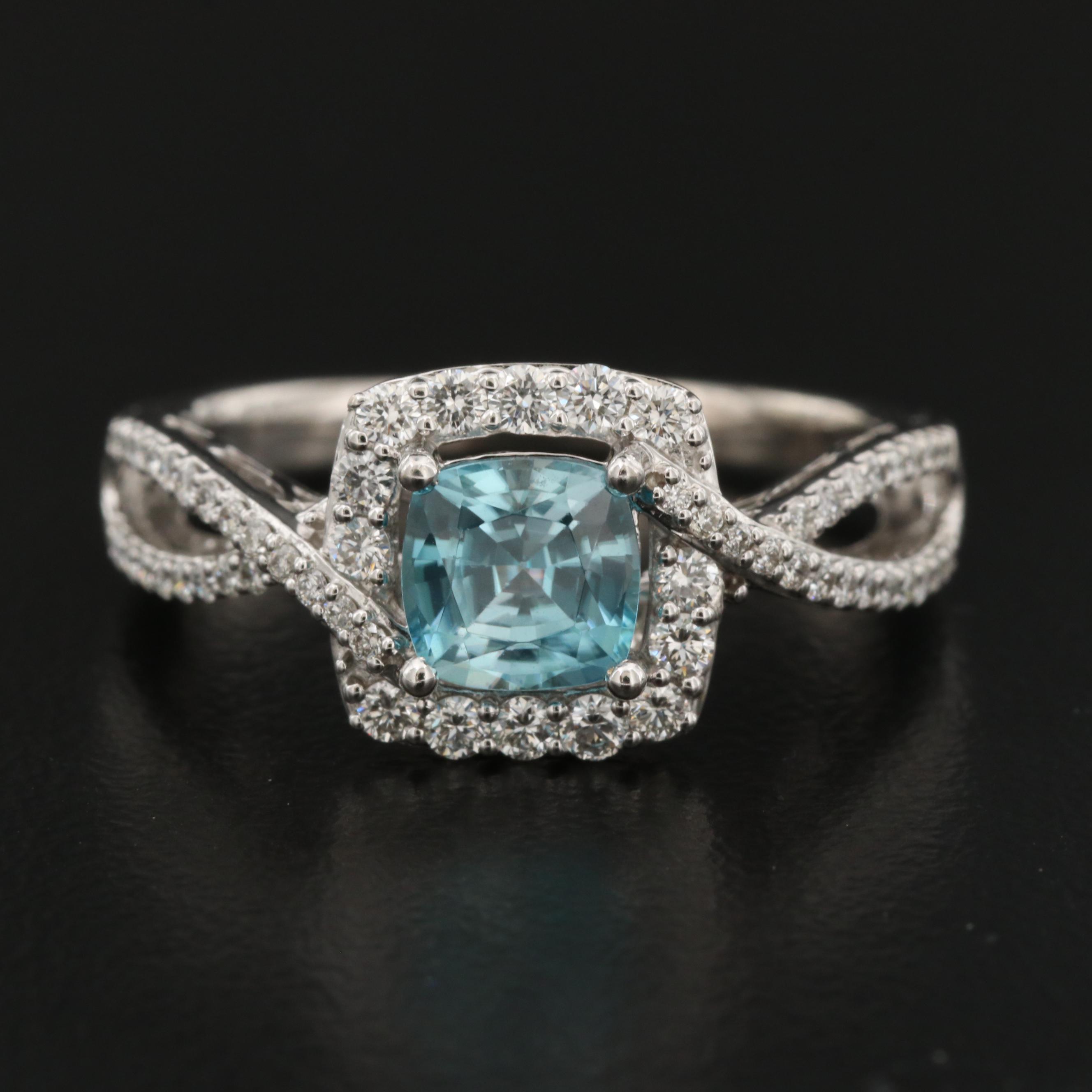 Le Vain 14K Zircon and Diamond Halo Ring with Twist Shoulders | EBTH