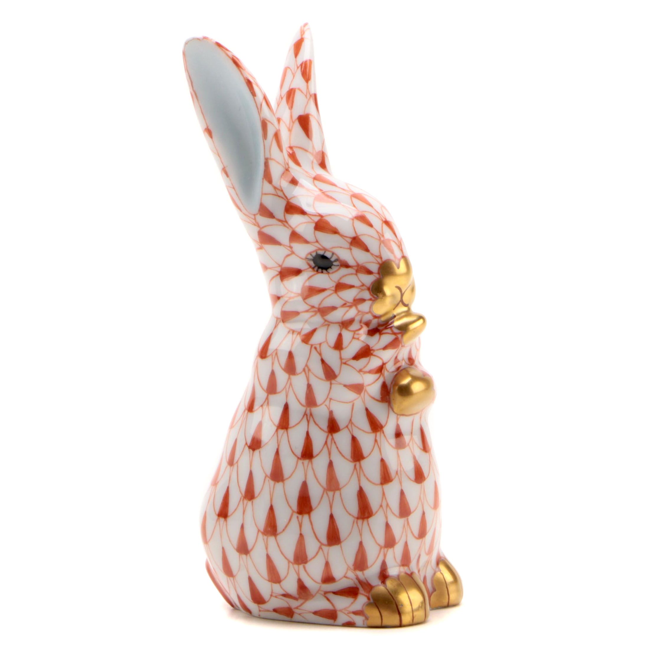 Herend Rust Fishnet "Standing Rabbit" Porcelain Figurine, April 1993 | EBTH