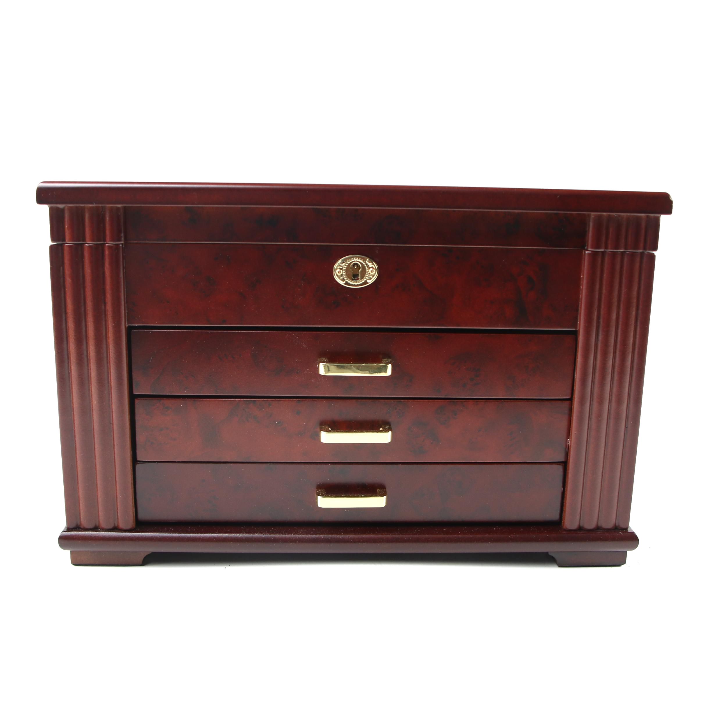 Luxury Giftware by Jere Locking Wooden Jewelry Chest with High Gloss ...