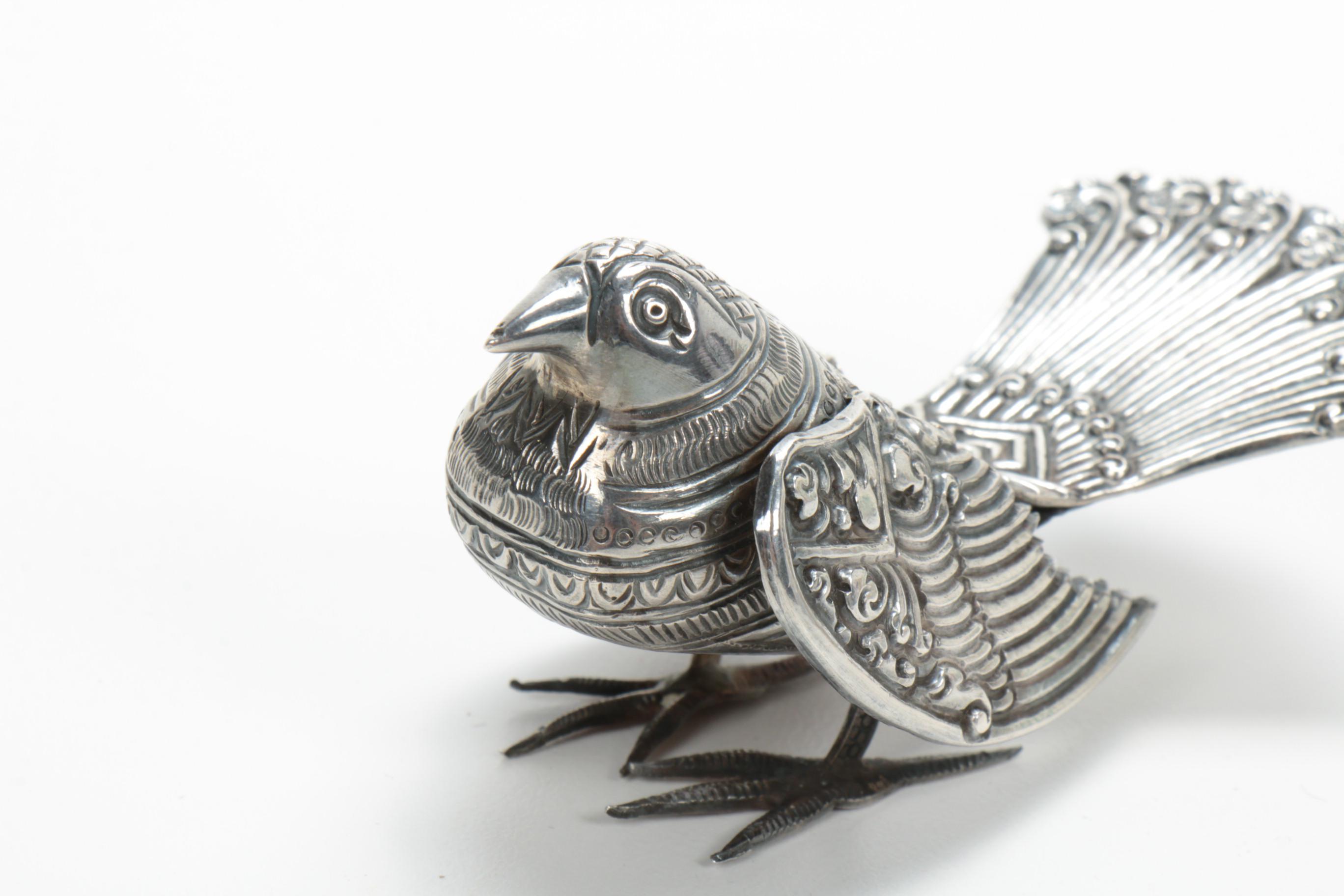East Asian Repoussé Sterling Silver Bird Figurine | Everything But The ...