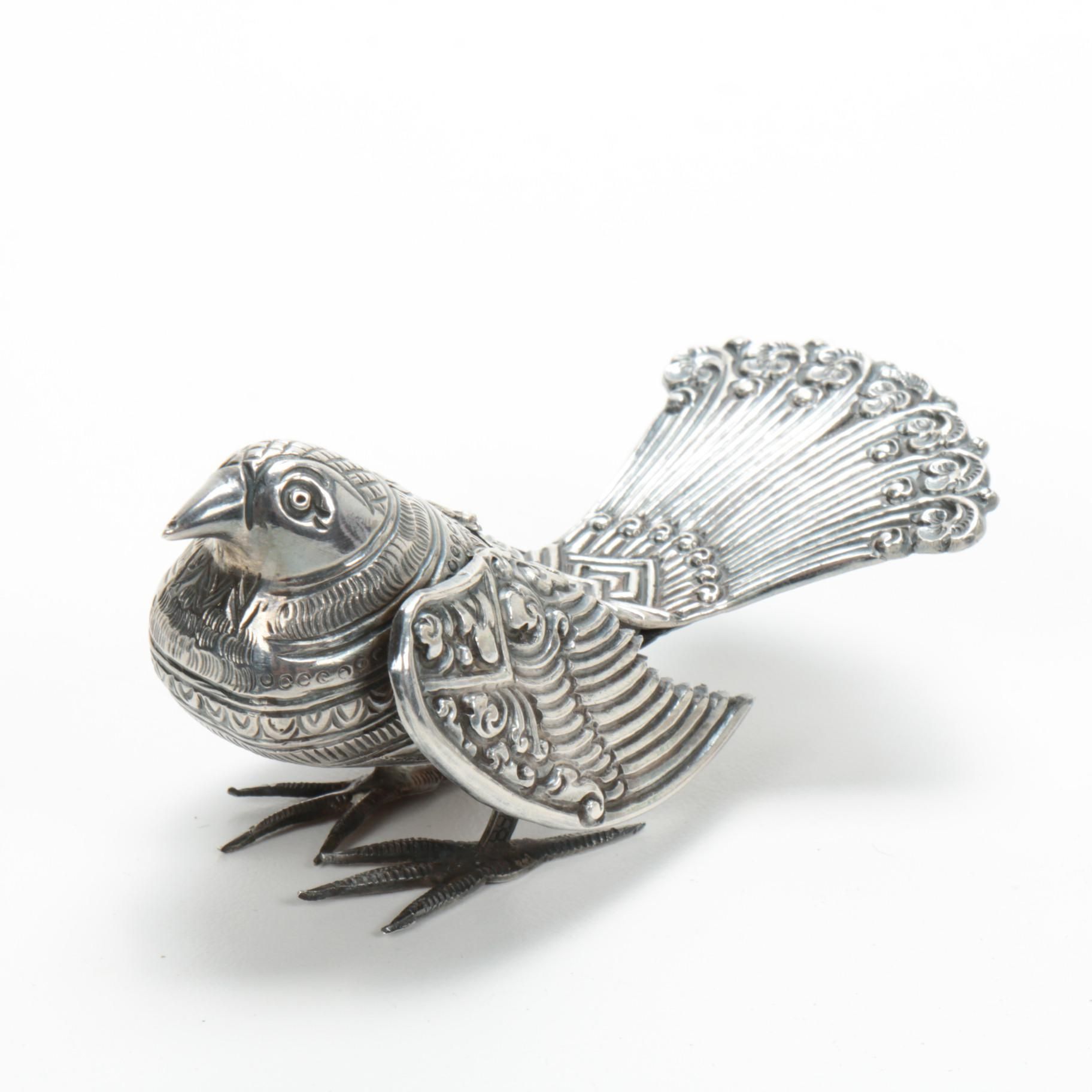 East Asian Repoussé Sterling Silver Bird Figurine | Everything But The ...