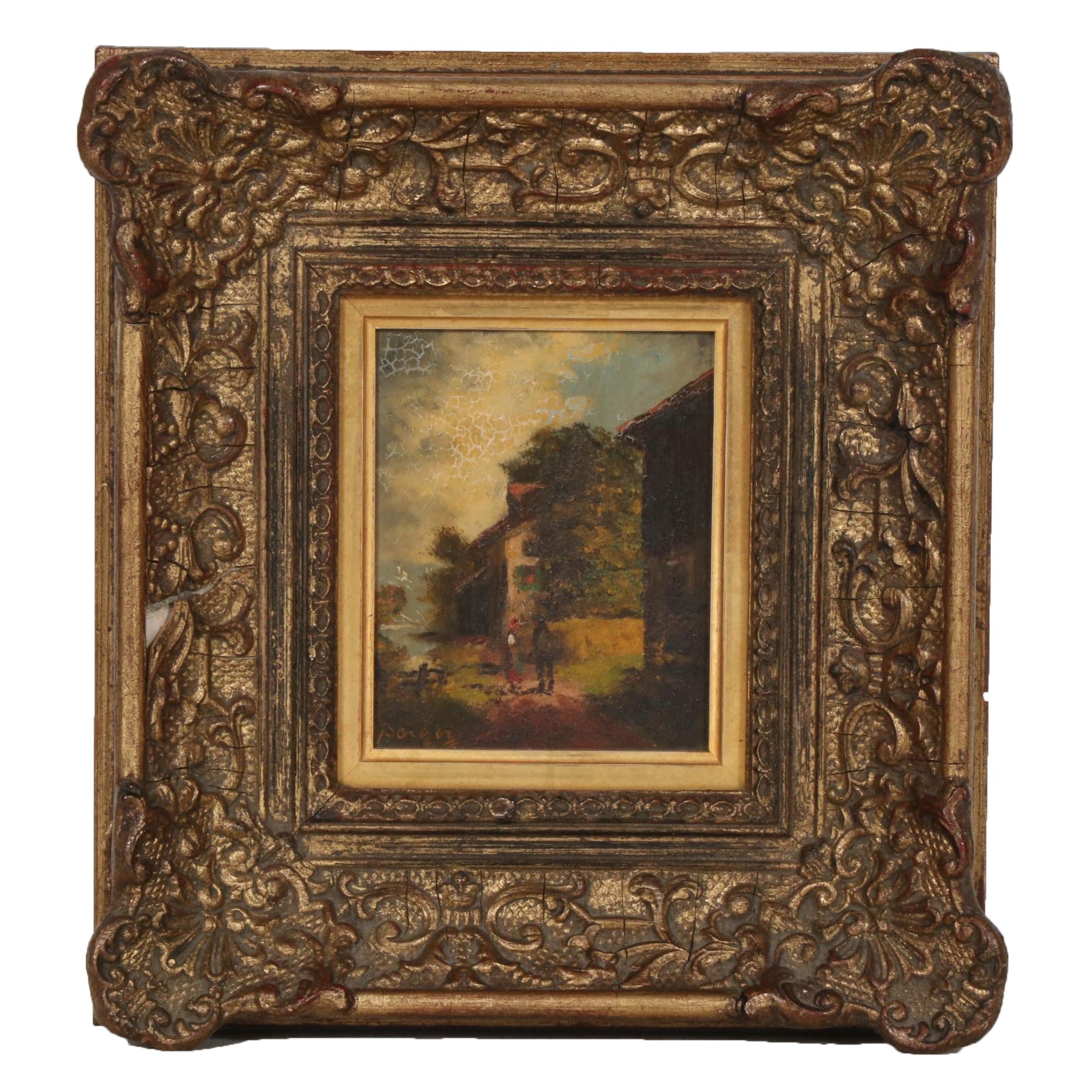 Heinrich Berger Oil Painting of Figures on Dirt Road | EBTH