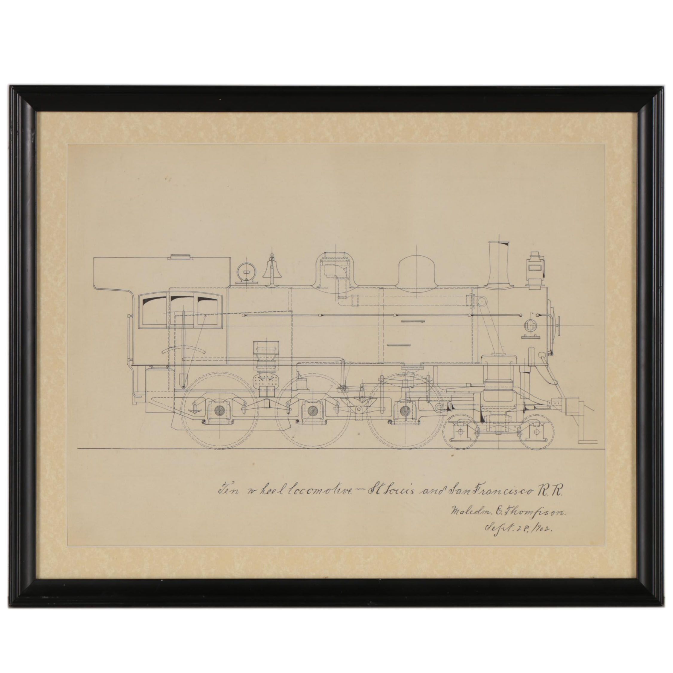 Railroad Engineering Drawing "Ten Wheel Locomotive", 1902 | EBTH
