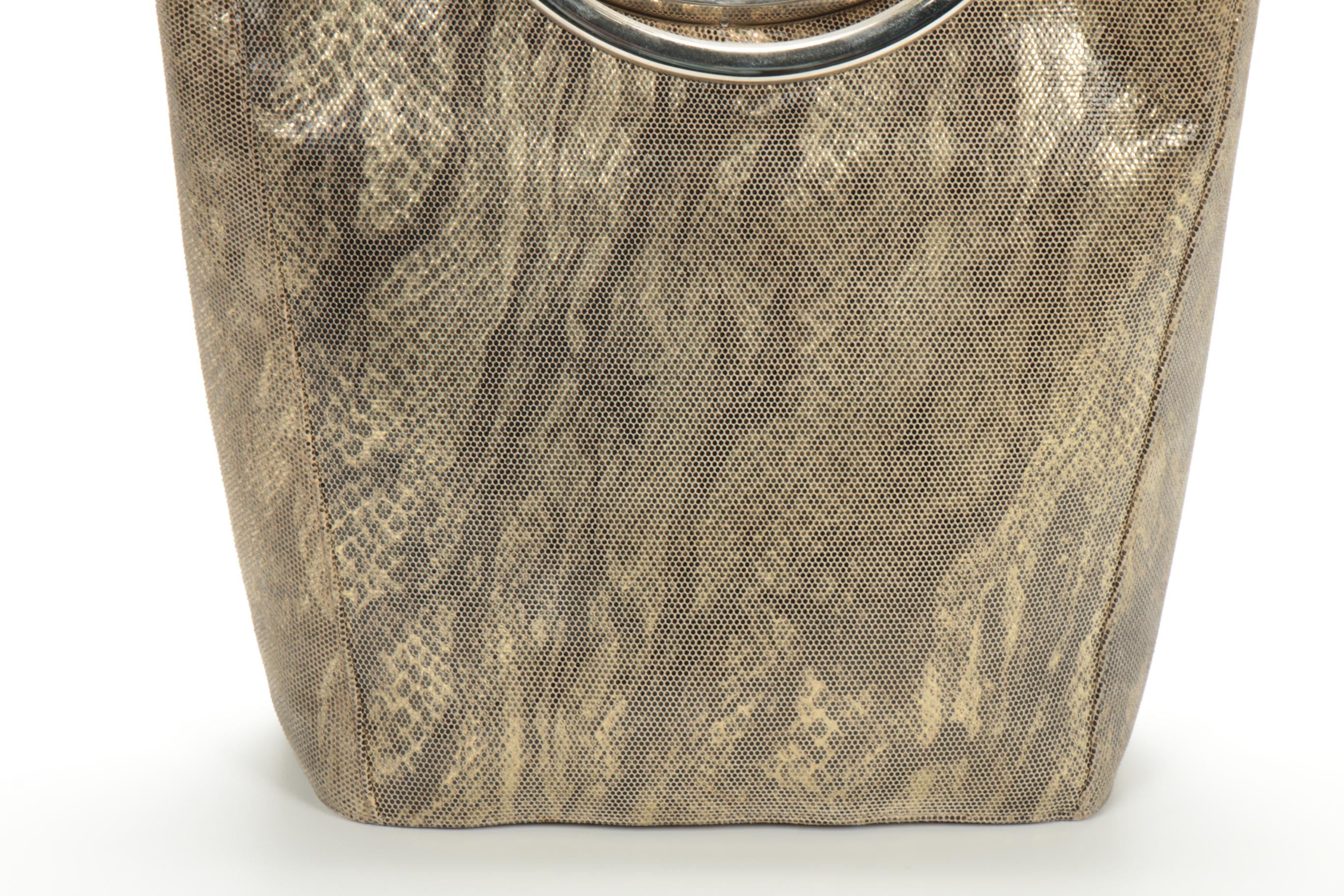 Stuart Weitzman Bucket Bag in Snake Patterned Metallic Suede and ...