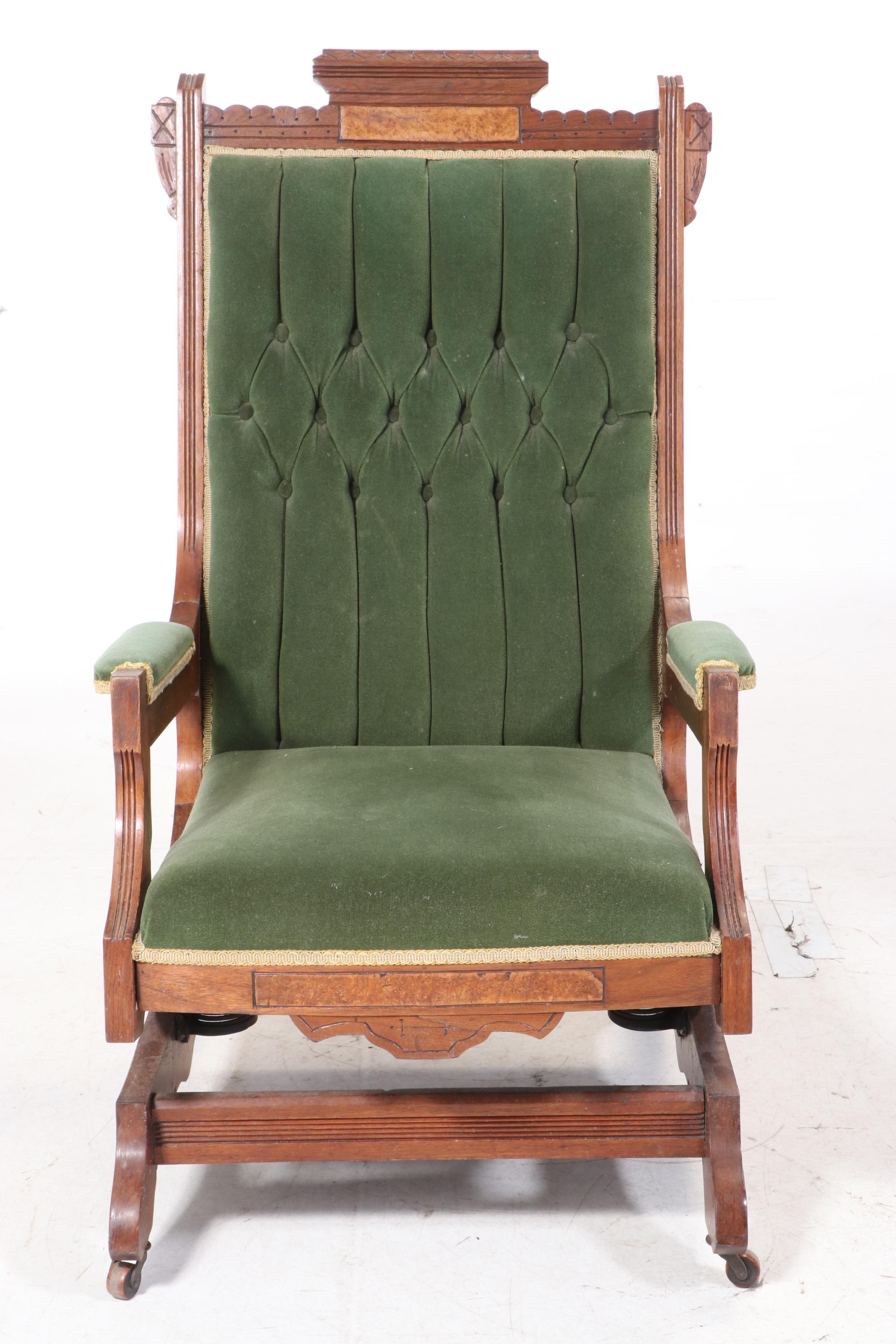 Victorian Walnut and Burl Walnut Platform Rocker, Late 19th Century | EBTH