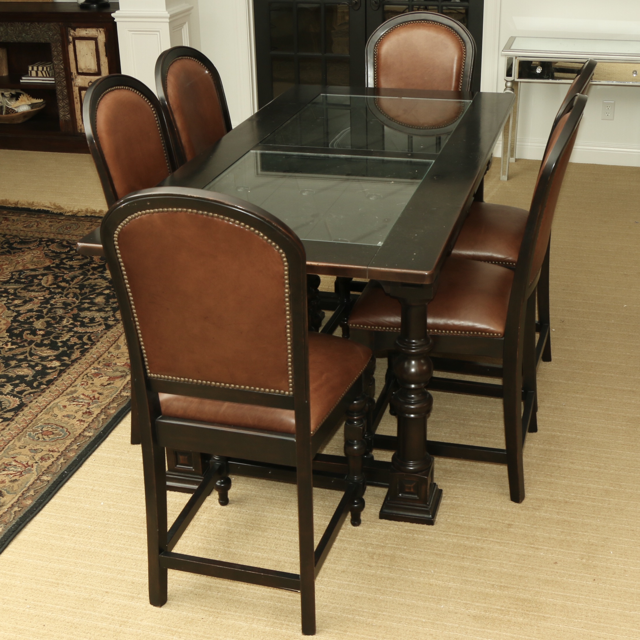 Bernhardt Counter Height Dining Table and Leather Chairs | EBTH