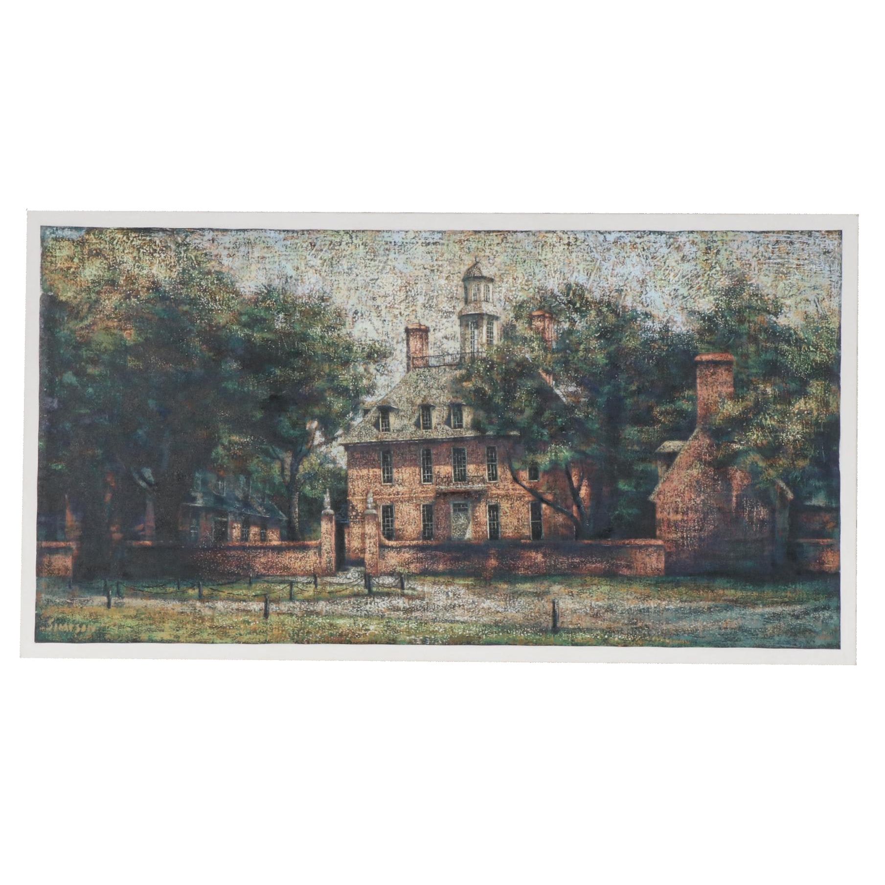 Mike Simpson Impressionist Style Oil Painting of Manor House Landscape ...