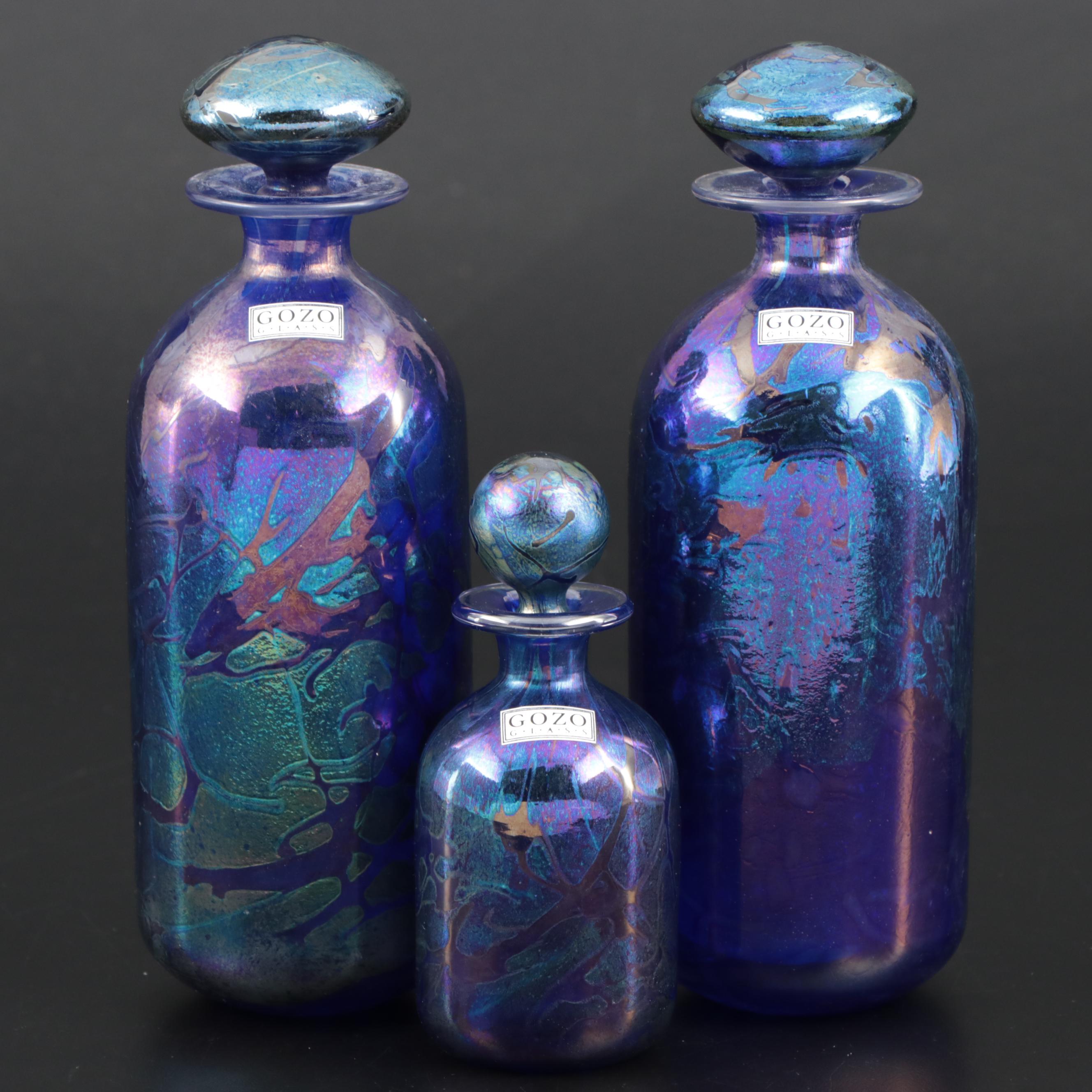 Gozo Glass Iridescent Art Glass Bottles with Stoppers | EBTH