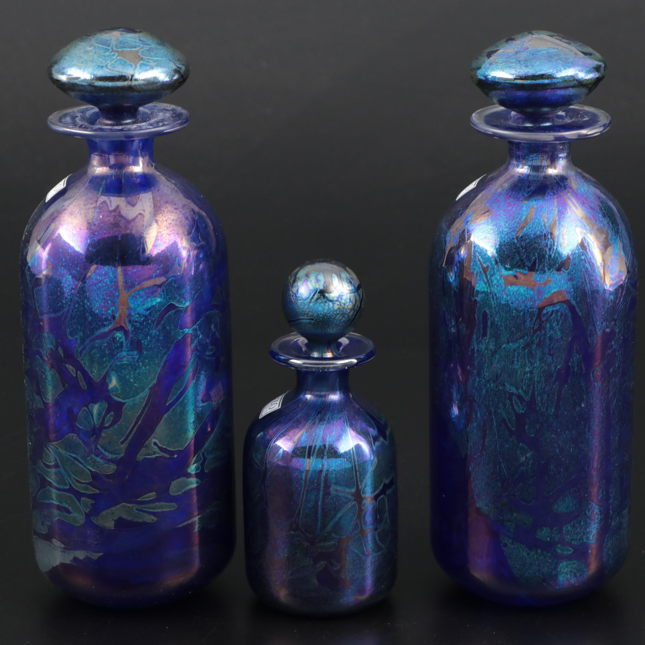 Gozo Glass Iridescent Art Glass Bottles with Stoppers | EBTH