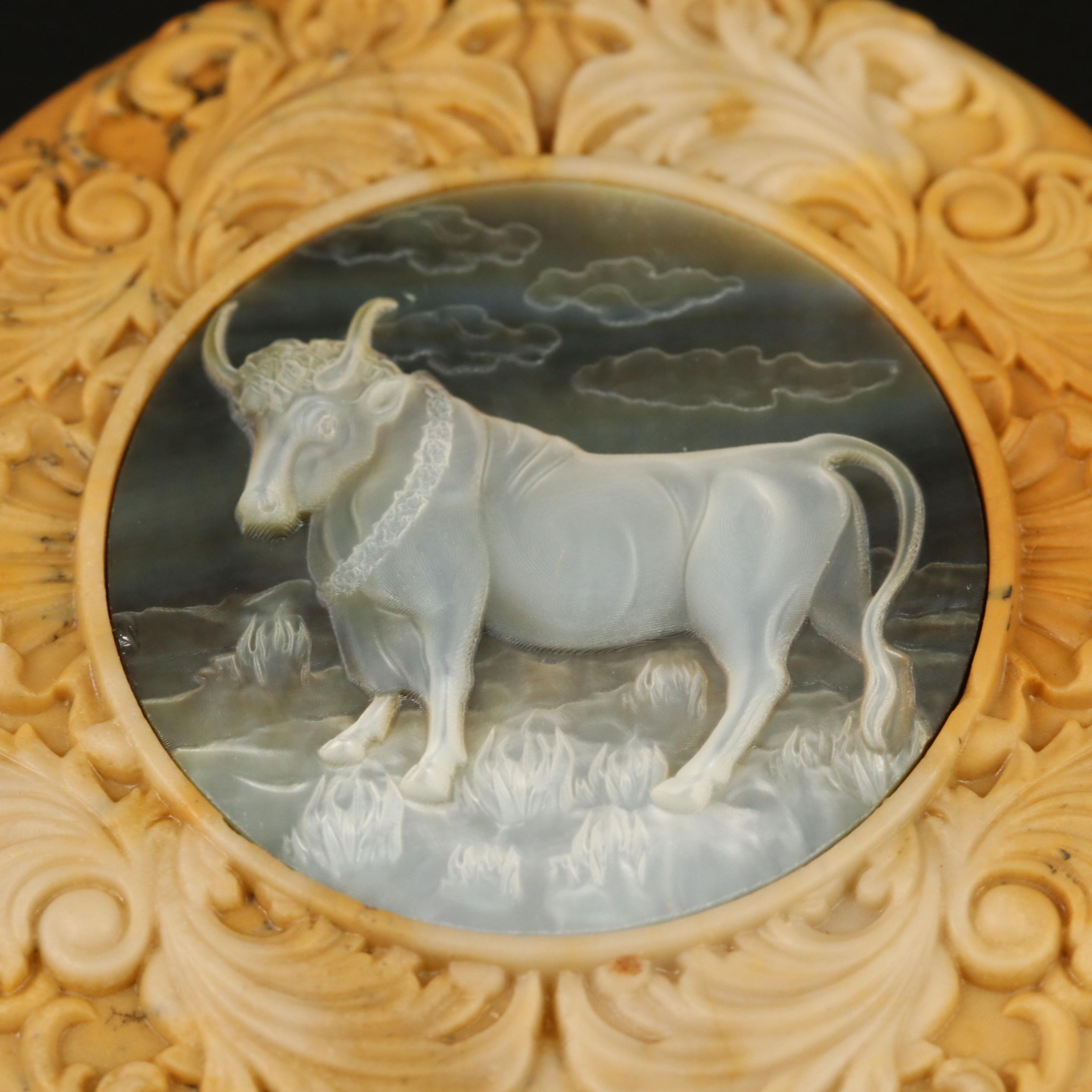 Carved Composite Stone with Mother of Pearl Inlay Animal Pendant | EBTH