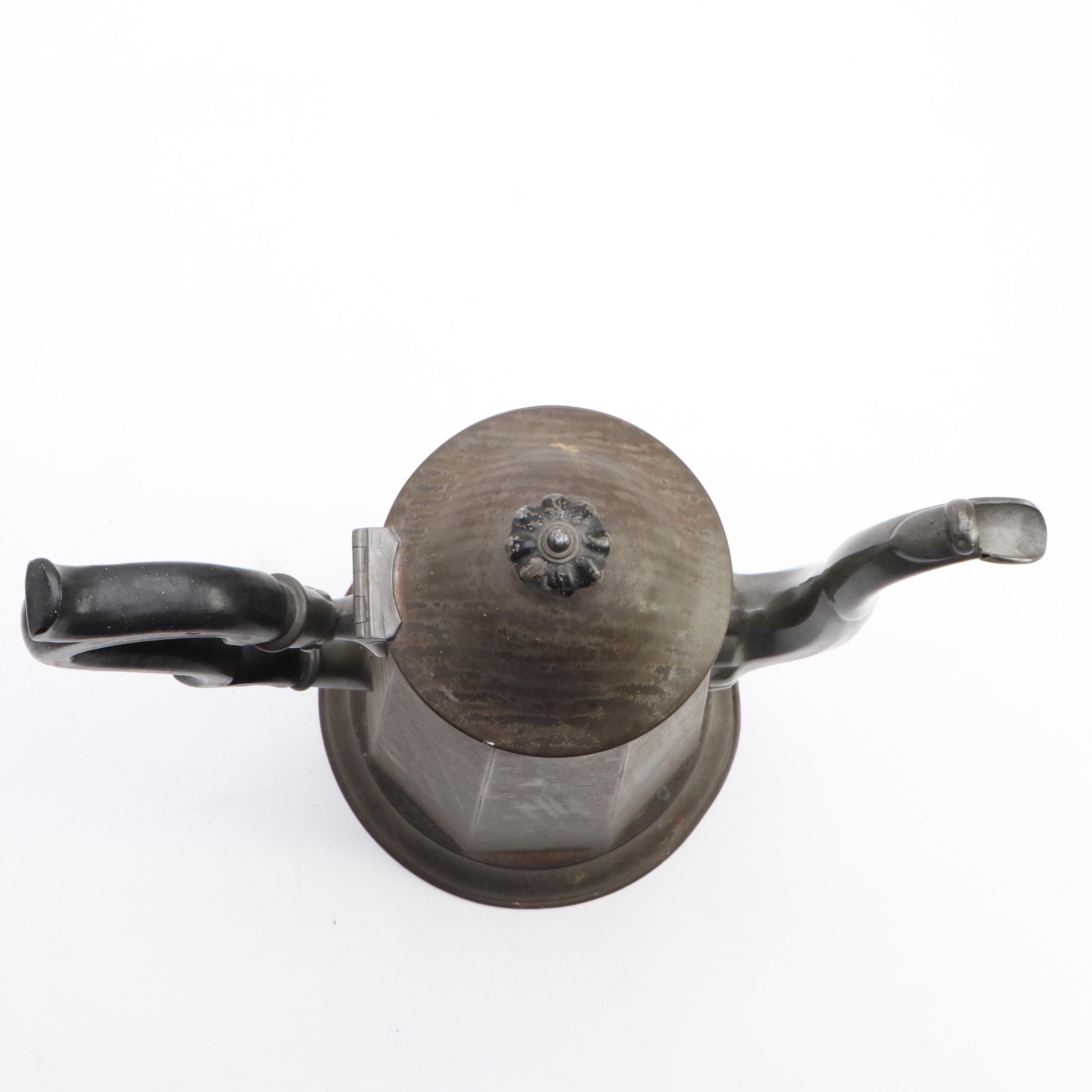 English Tin Coffee Pot, Copper Bottomed Tea Kettle, Tin Jug and Kettle ...